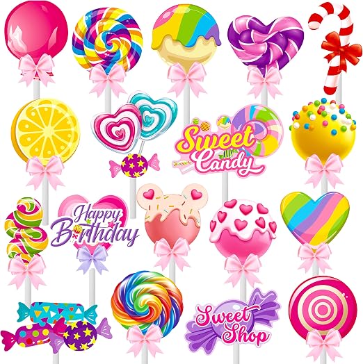 Amazon.com: Candyland Cupcake Toppers 36pcs Candyland Lollipop Party ...