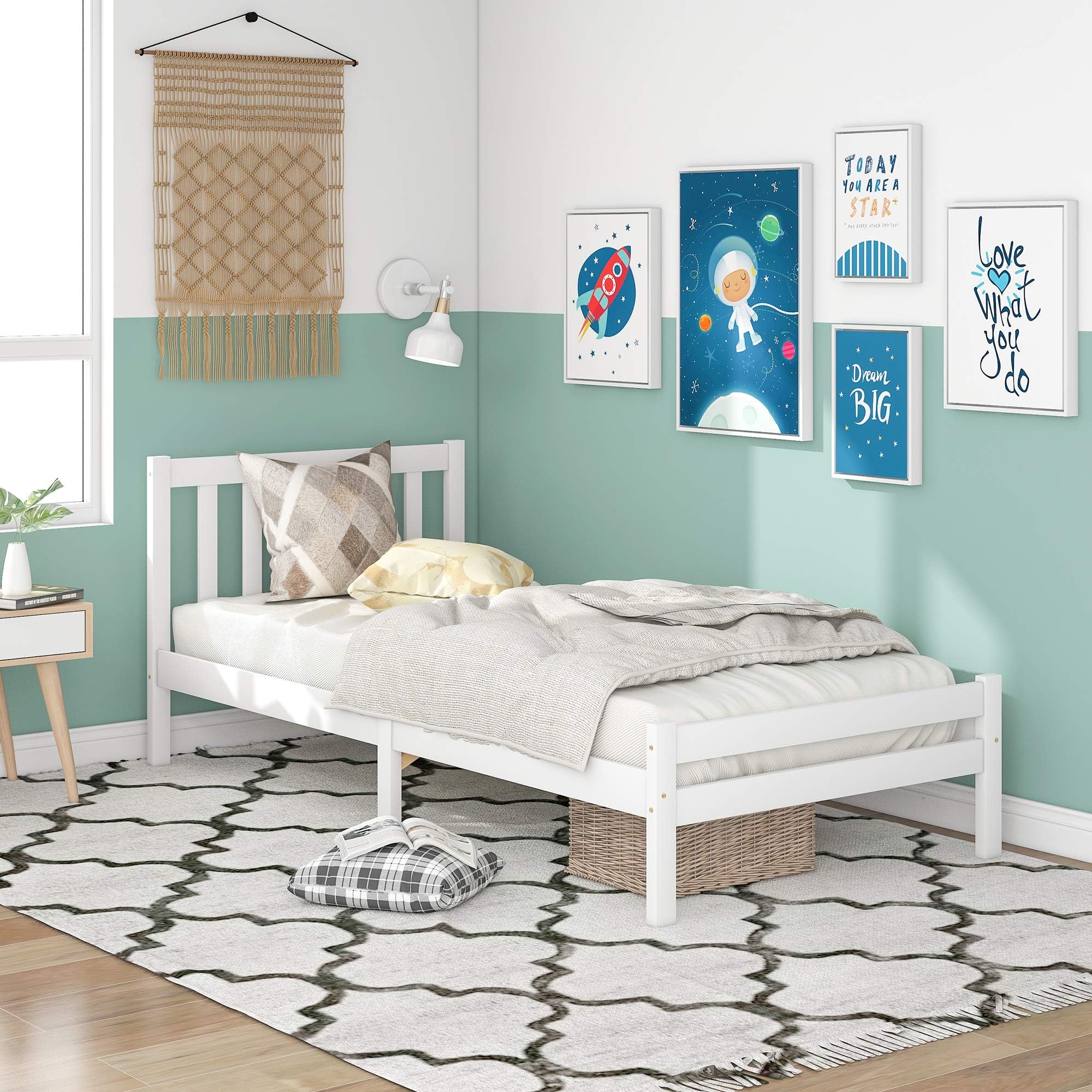 LIFE CARVER Single Bed Wooden Frame White Solid Pine for Adults, Kids ...