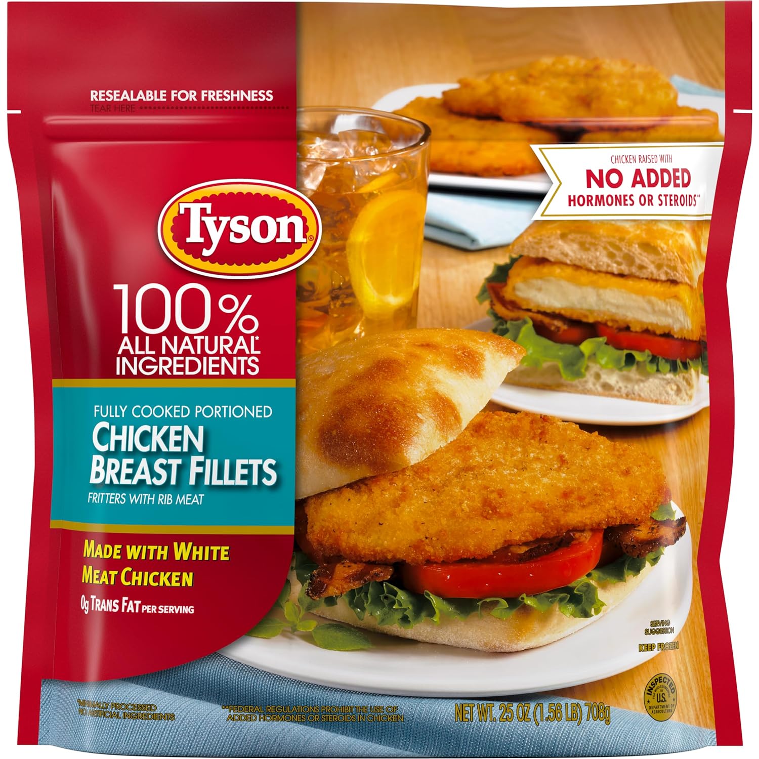 Amazon.com: Tyson Fully Cooked Portioned Chicken Breast Fillets, 25 oz ...