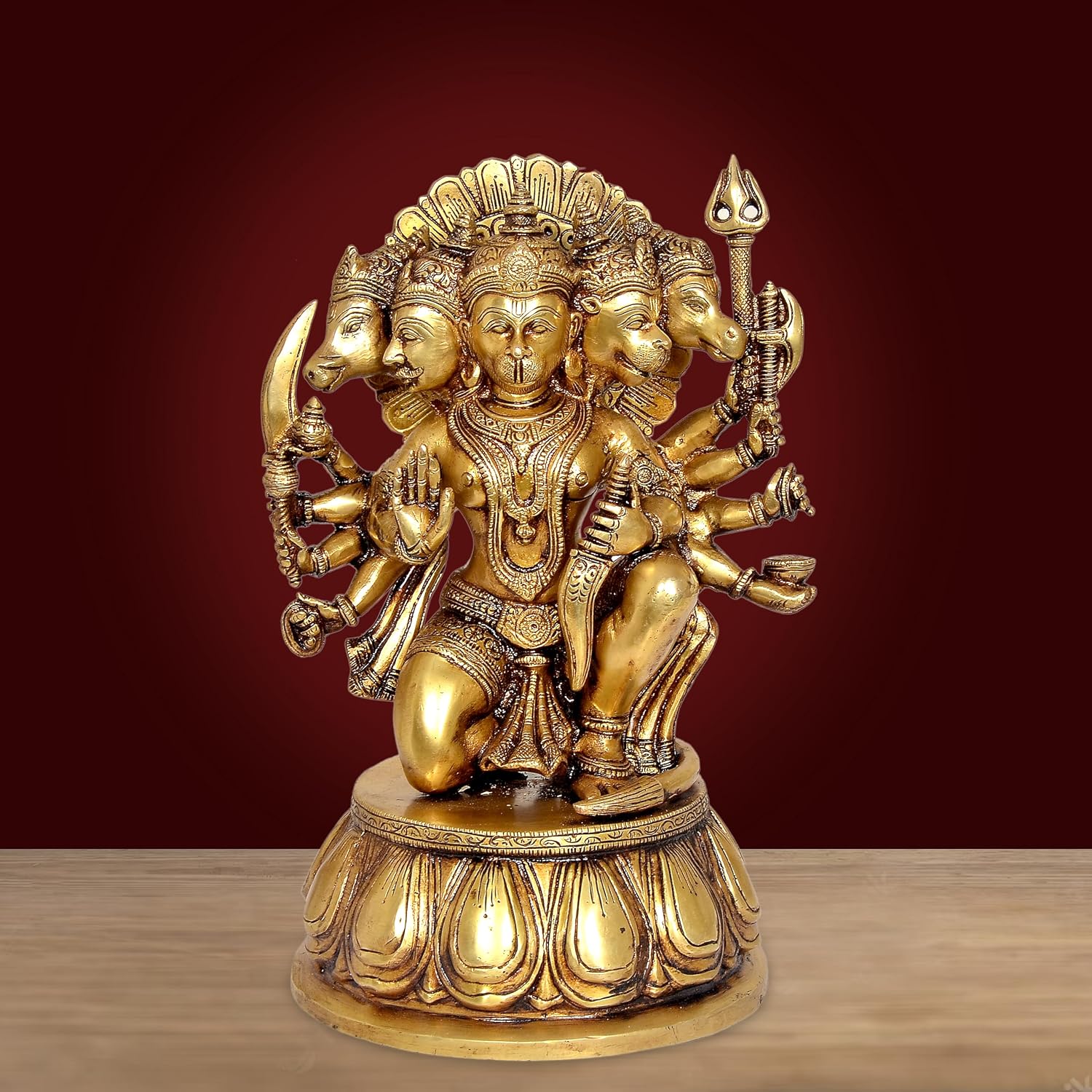 AONA Big Exclusive Panchmukhi Five Face Hanuman Brass Statue Hand Work ...