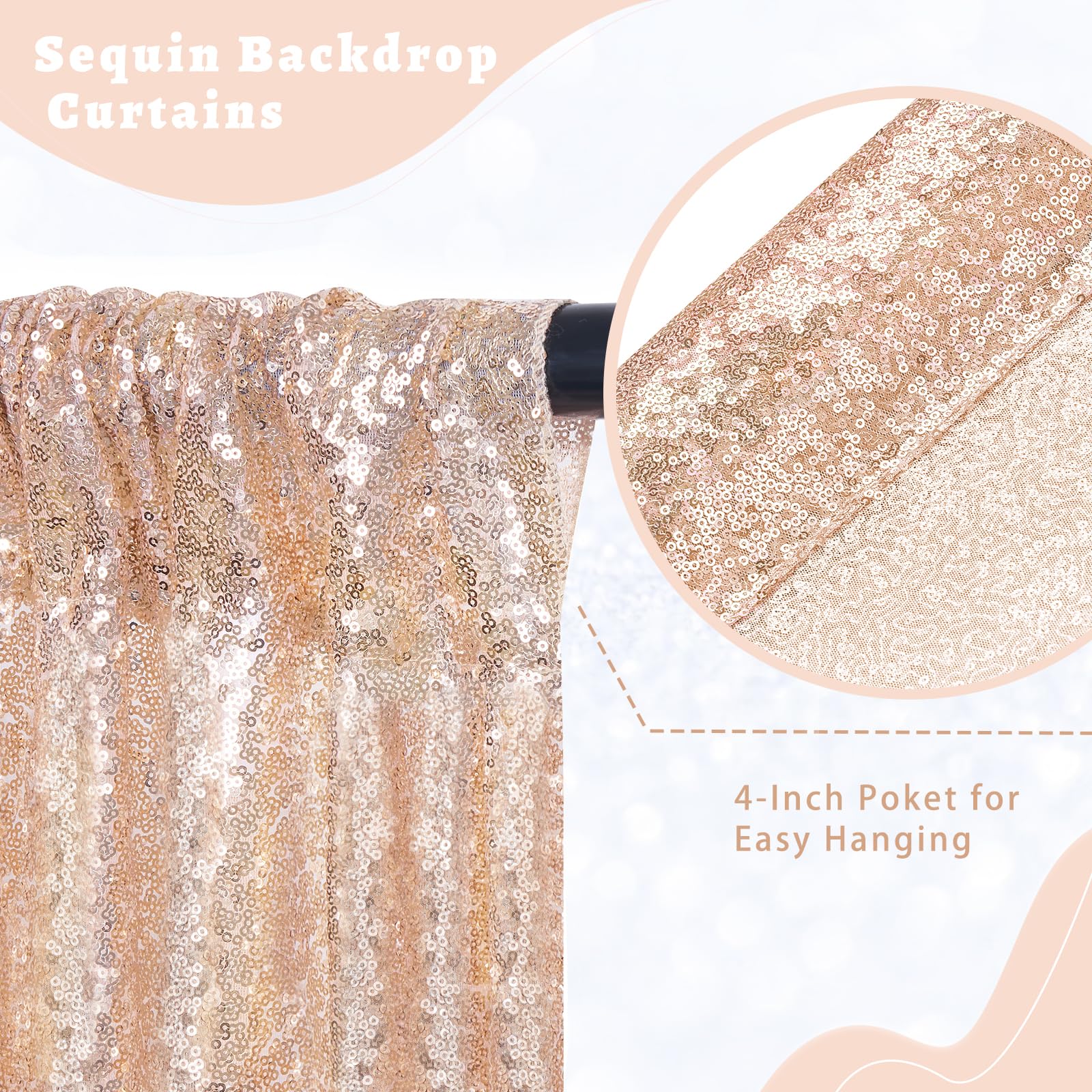 Snapklik.com : B-Cool Rose Gold Sequin Backdrop Curtains 4 Packs ...