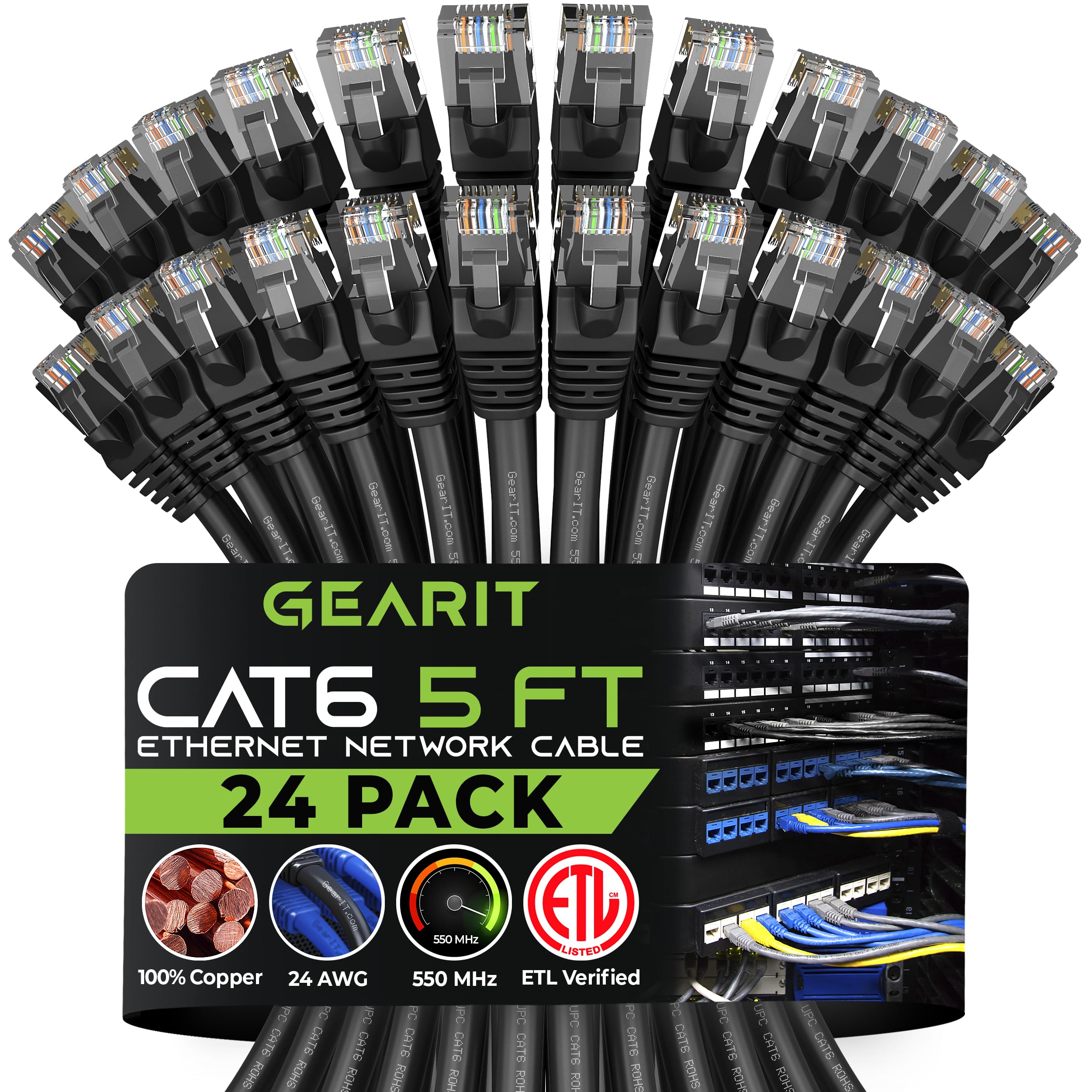 Amazon.com: GearIT Cat 6 Ethernet Cable 5 ft (24-Pack) - Cat6 Patch ...