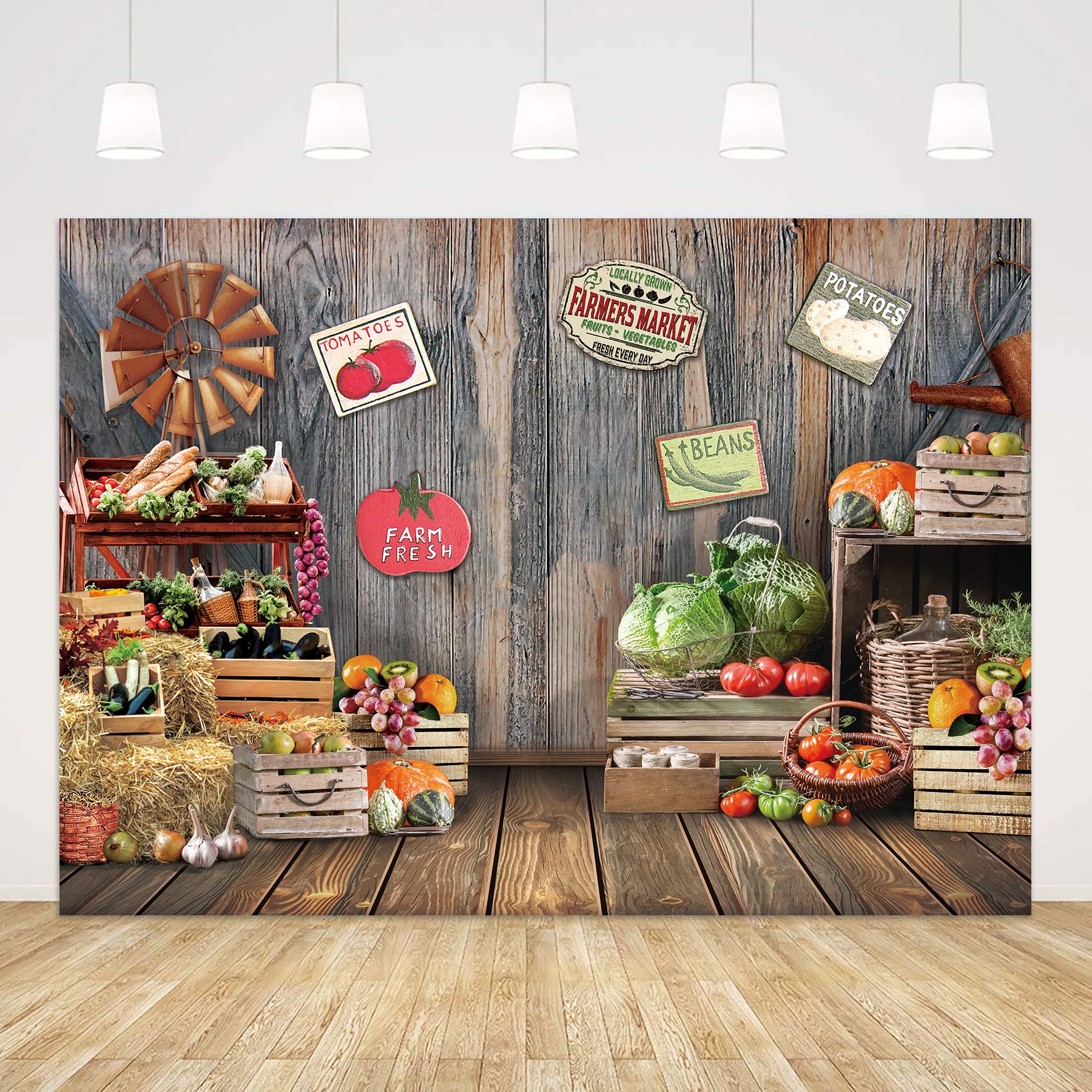 Buy Farmers Market Backdrop 7Wx5H ft Vintage Fresh Farm Vegetables ...
