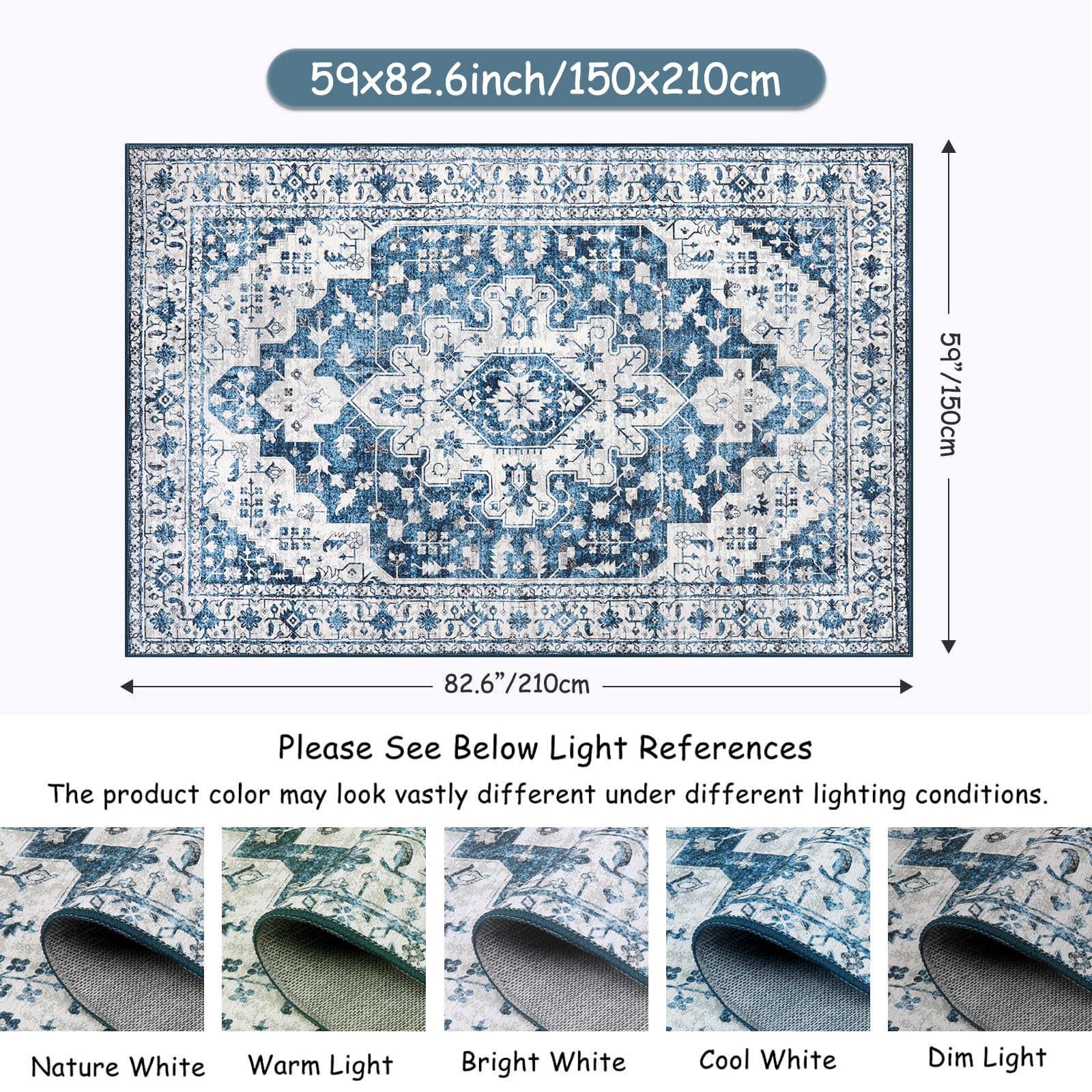 Moynesa Ultra-Thin Washable Area Rug - 5x7 Blue Rugs for Living Room ...