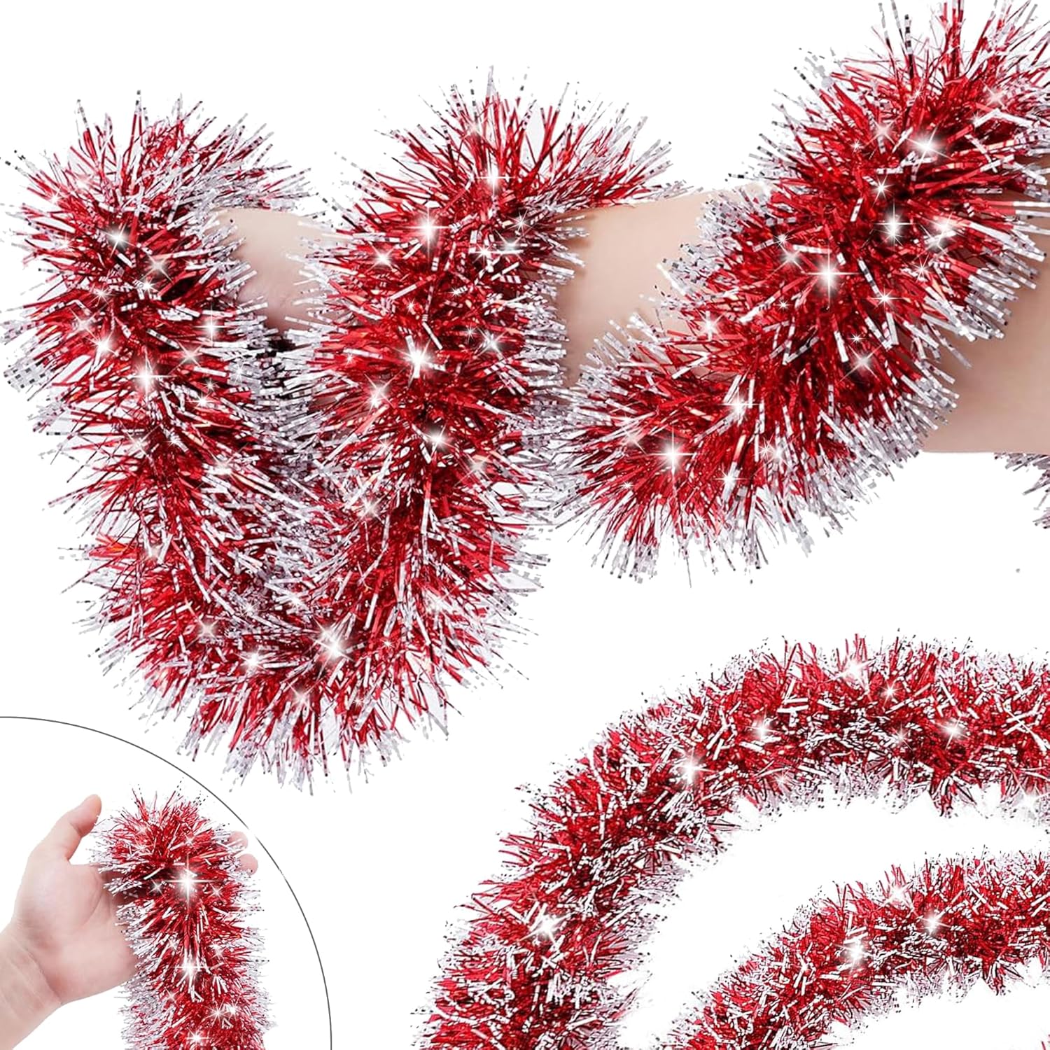 Amazon.com: 50FT Silver Christmas Tinsel Garland Shiny Metallic Twist ...