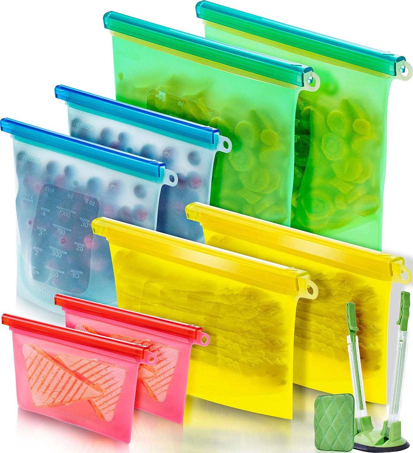 Amazon.com: Reusable Silicone Food Bag (8 Pack) Reusable Silicone Food ...