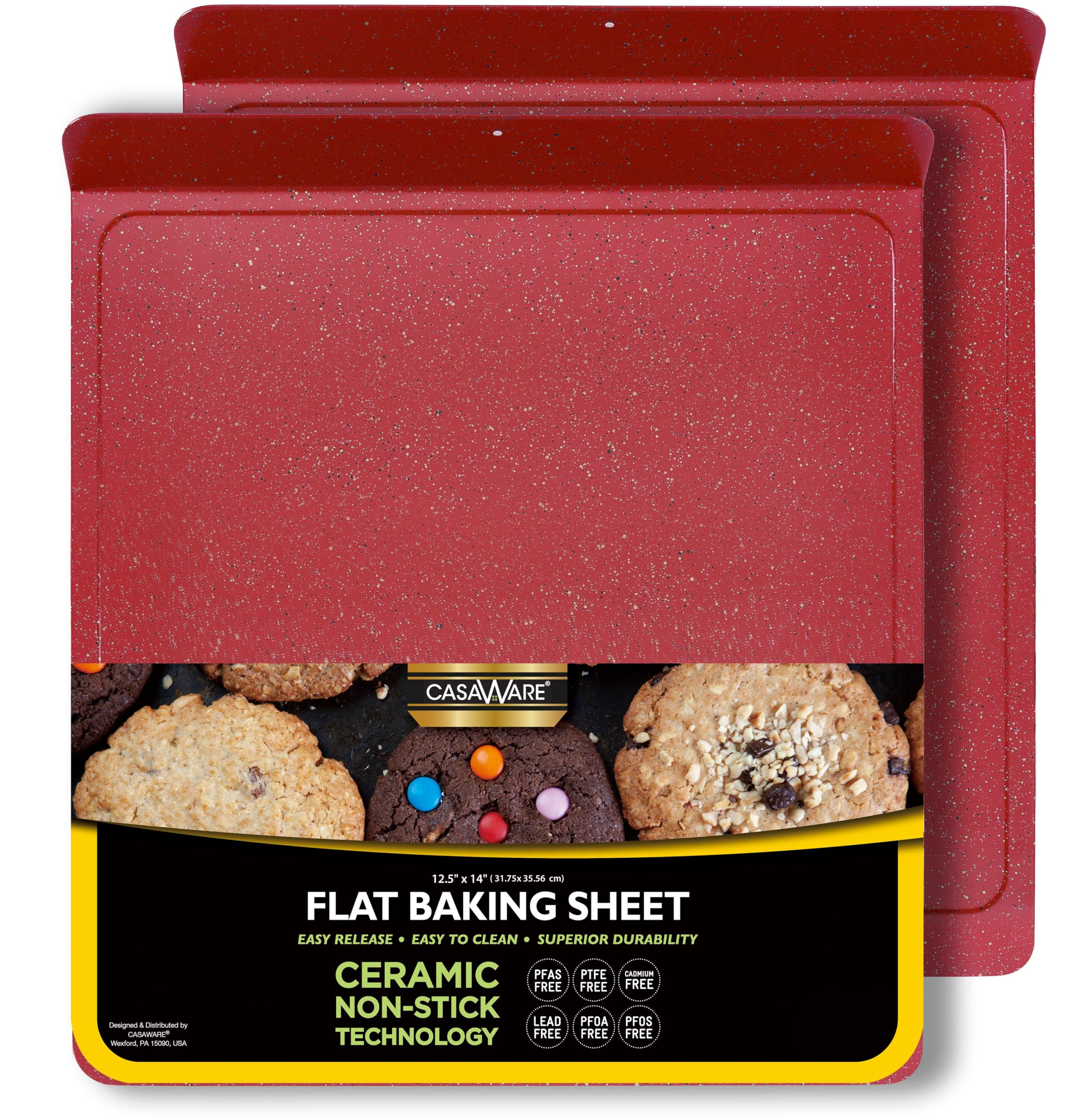 Amazon.com: casaWare 2pc Large Flat Baking Cookie Sheet, 12.5 x 14-inch ...
