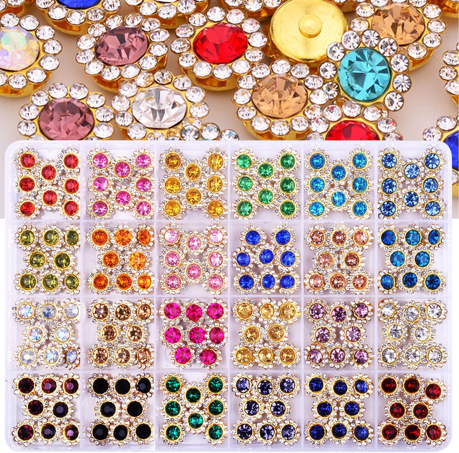 Amazon.com: 192 PCS Sew on Rhinestones, 24 Colors Crystal Glass with ...