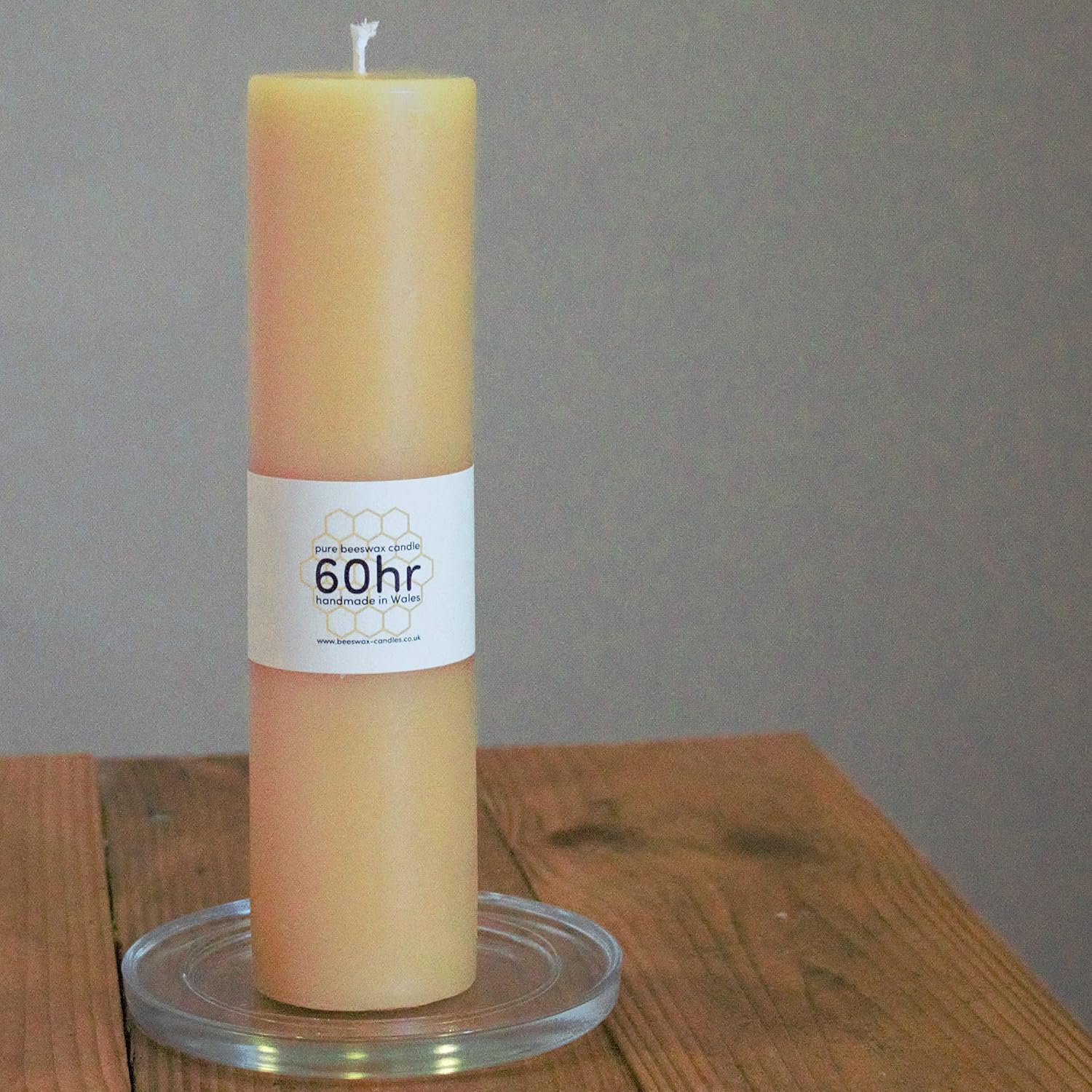 60hr Burning time Pure Beeswax Pillar Candle – Handmade in Wales ...