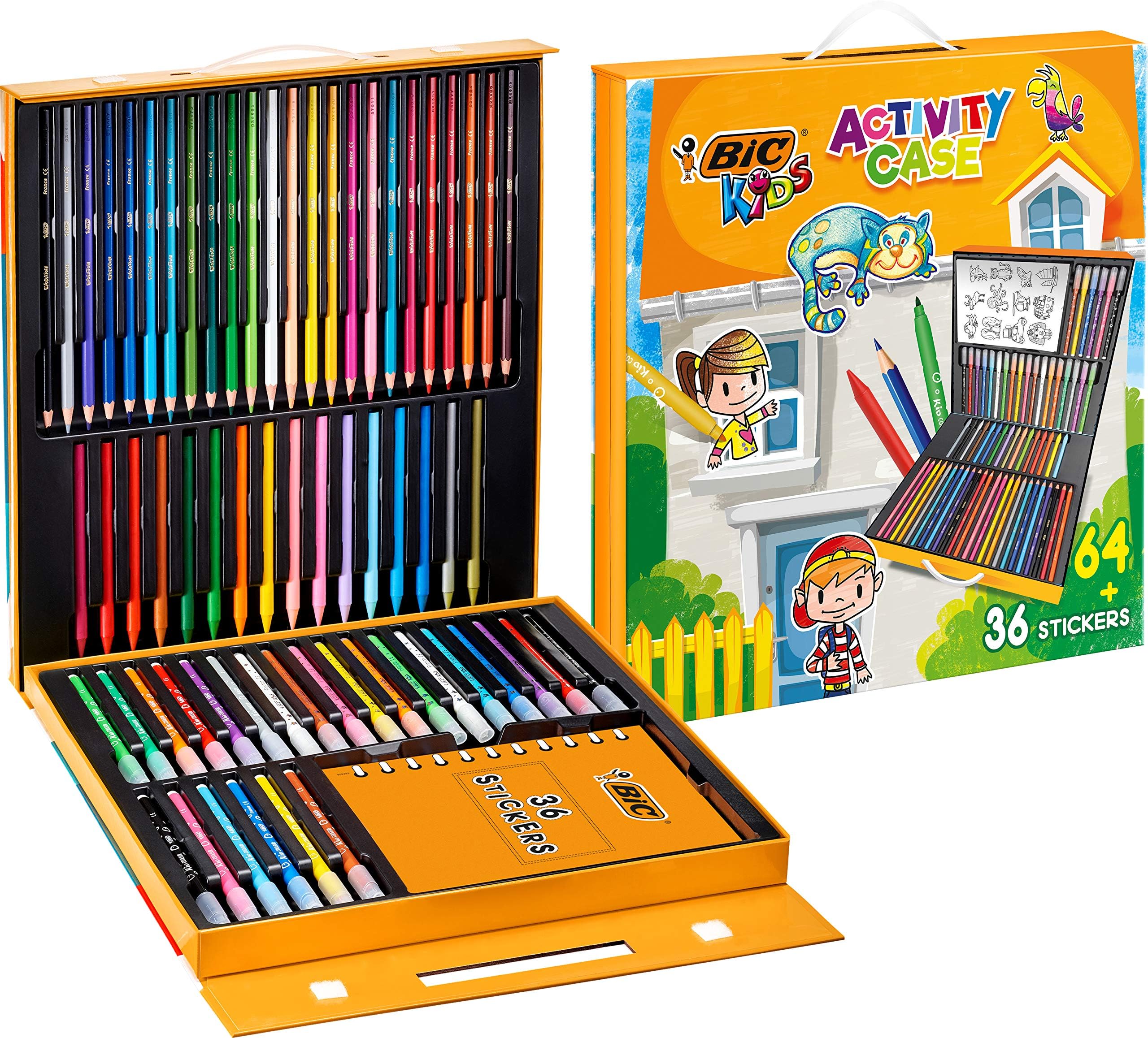 BIC Kids Stationery Activity Set and Carry Case, 64 Colouring Items ...