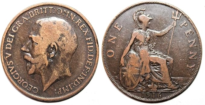 1916 ONE PENNY (BRITISH COIN) GEORGE V"WORLD WAR ONE" in acceptable ...