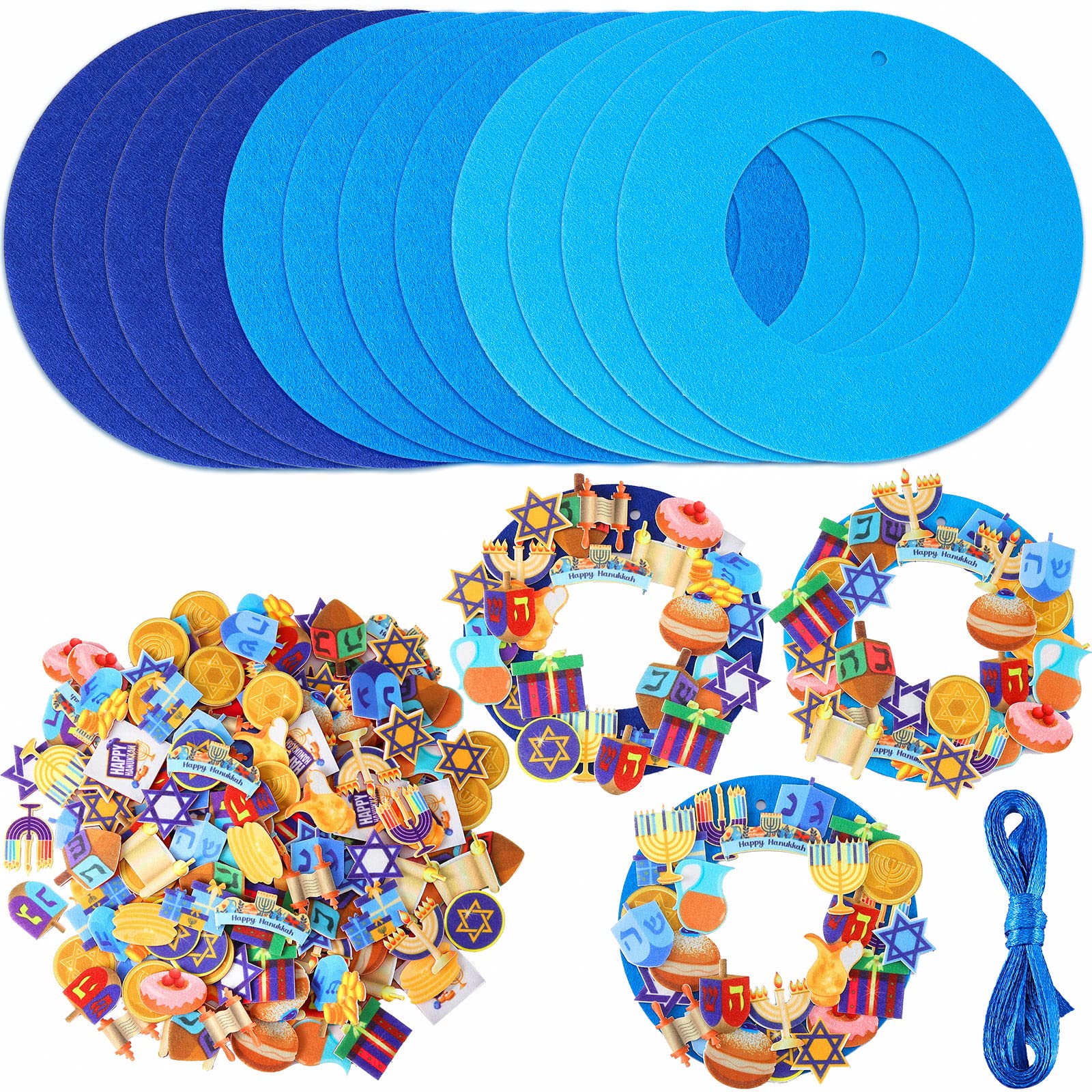 Amazon.com: 12 Kits Hanukkah Wreath Craft Kit DIY Felt Menorah Gold ...