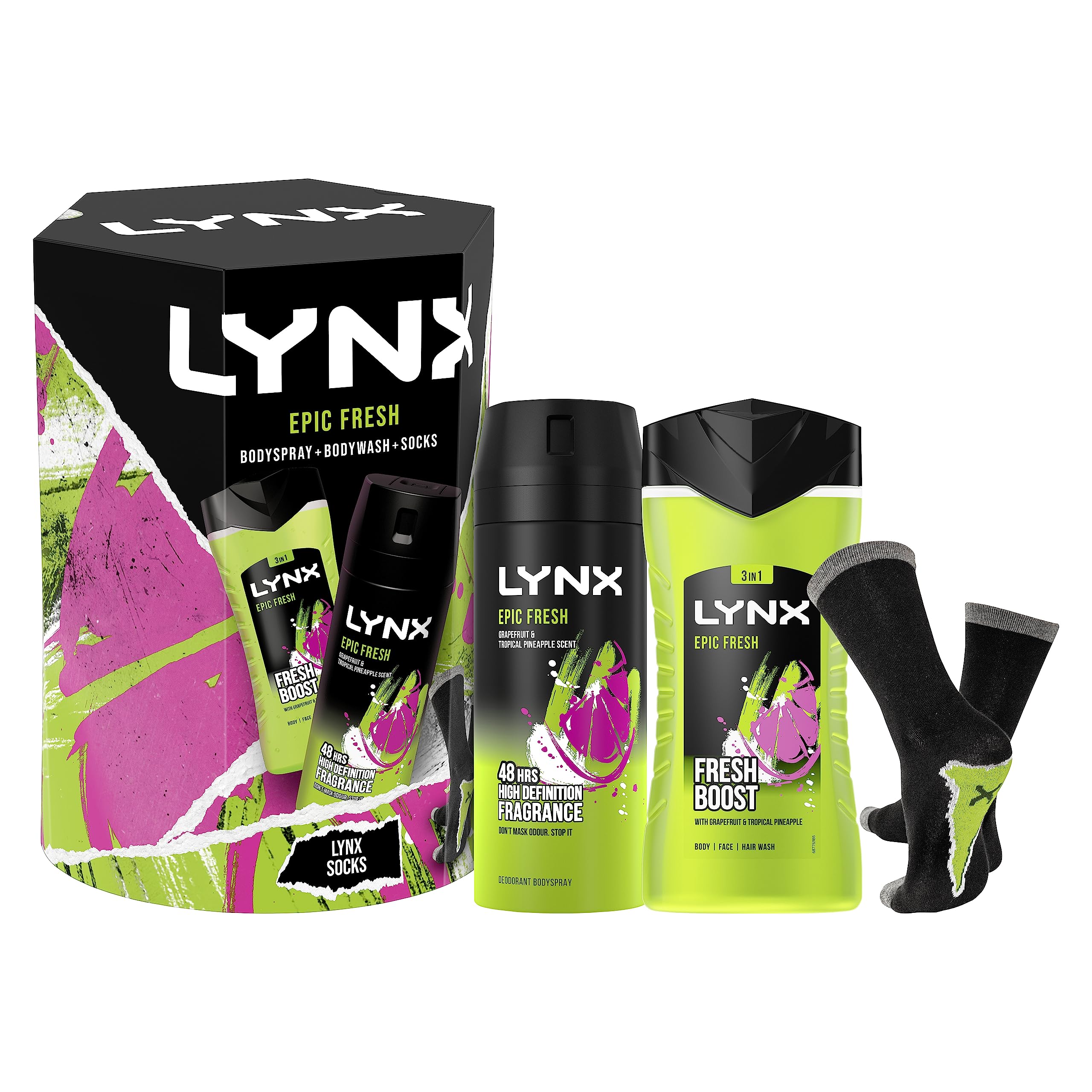 LYNX Epic Fresh Duo & Socks Deodorant Gift Set Body Wash & Body Spray ...