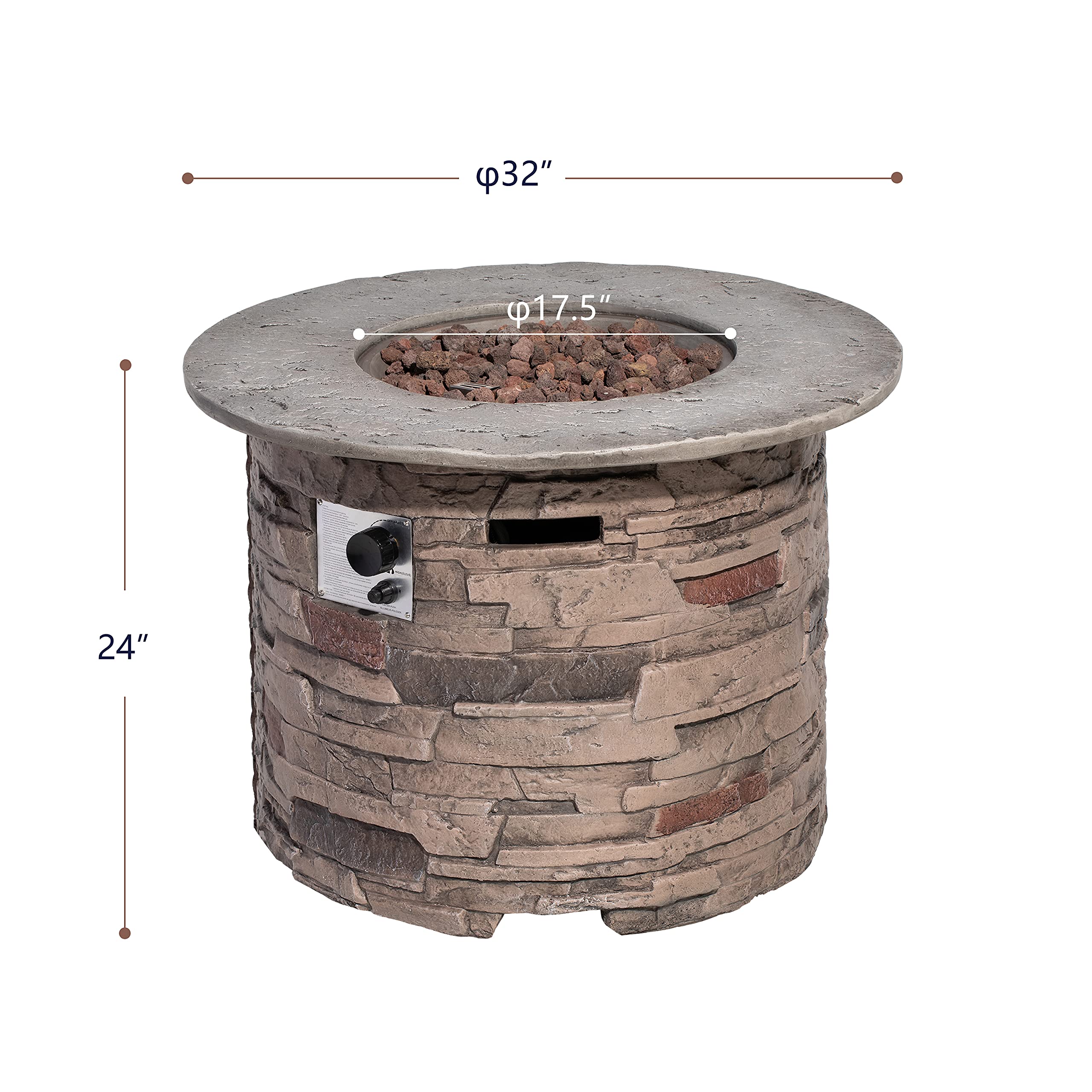 HOMPUS Patio Propane Fire Pit Table, 32-inch 40,000 BTU Round Imitation ...