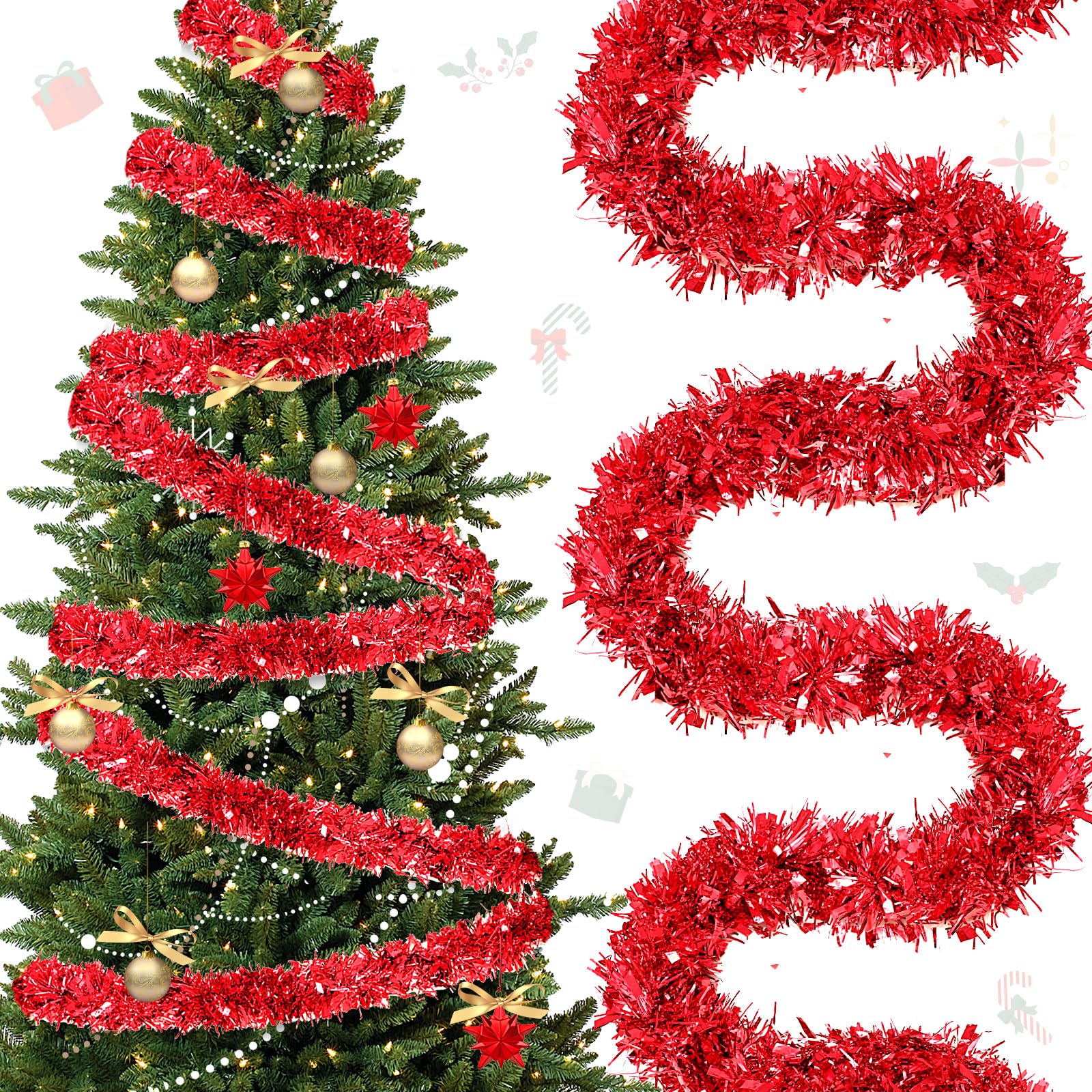 Amazon.com: 118 Feet Christmas Tinsel Garland Glitter Tinsel Twist ...