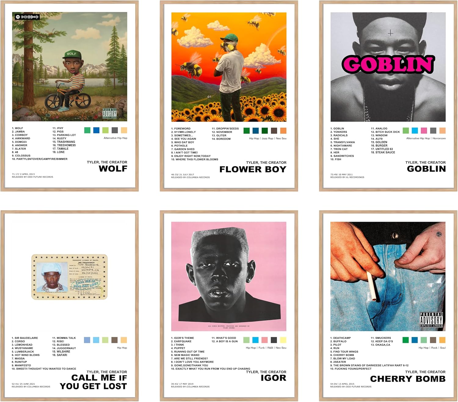 Tyler, The Creator Album Art Print Poster Unframe 12"x16" Set of 6 ...