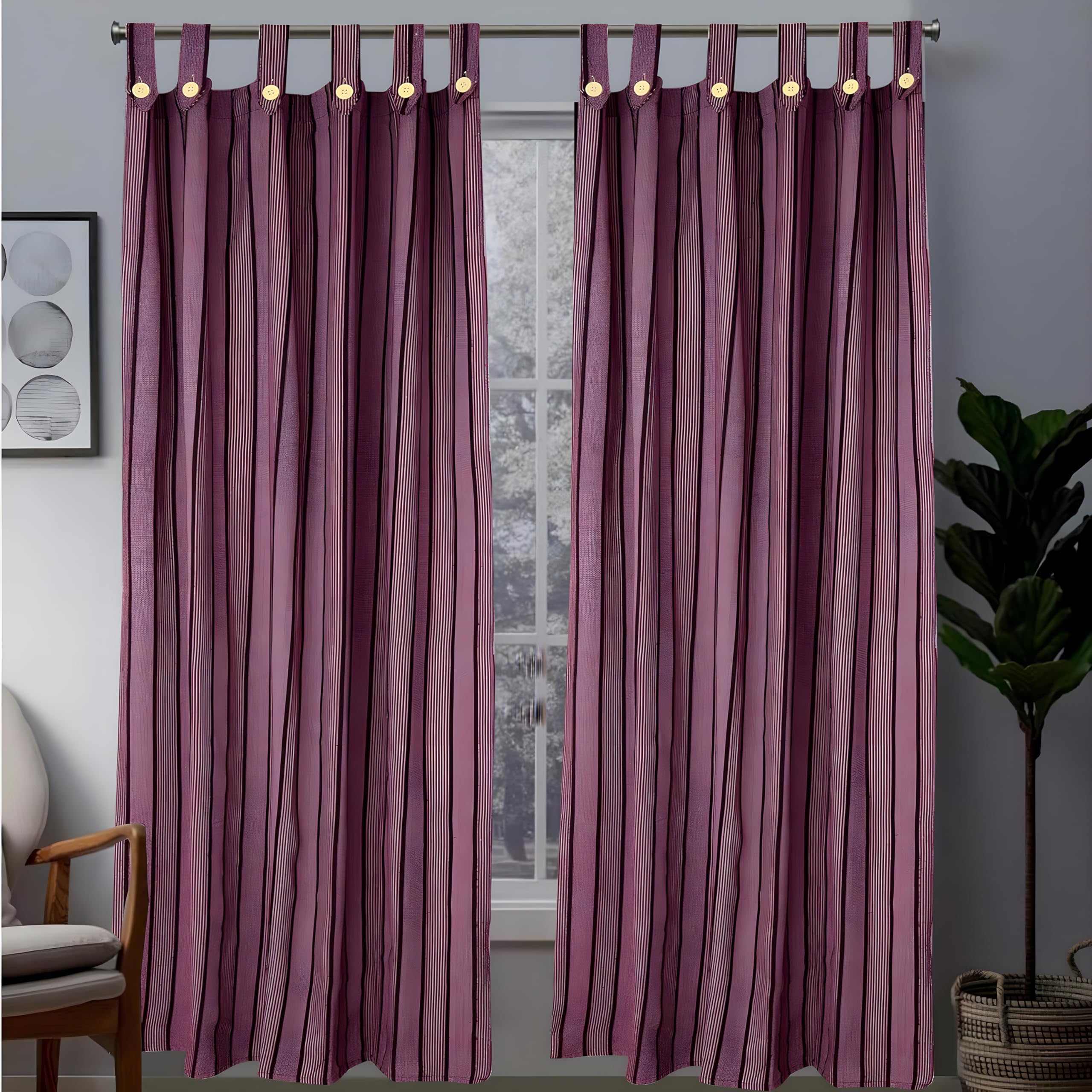 Buy Tidy Cotton Room Darkening Striped Pattern Loop Curtain, Set of 2 ...