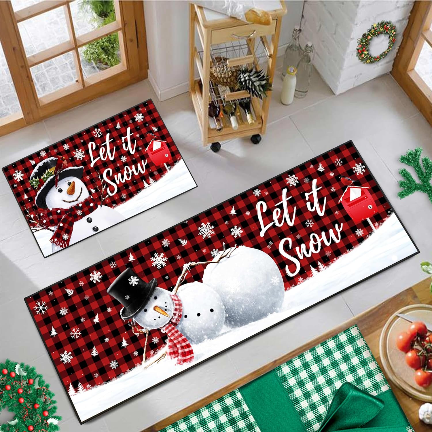 Amazon.com: JWXCBIM Let It Snow Christmas Snowman Kitchen Rugs and Mats ...