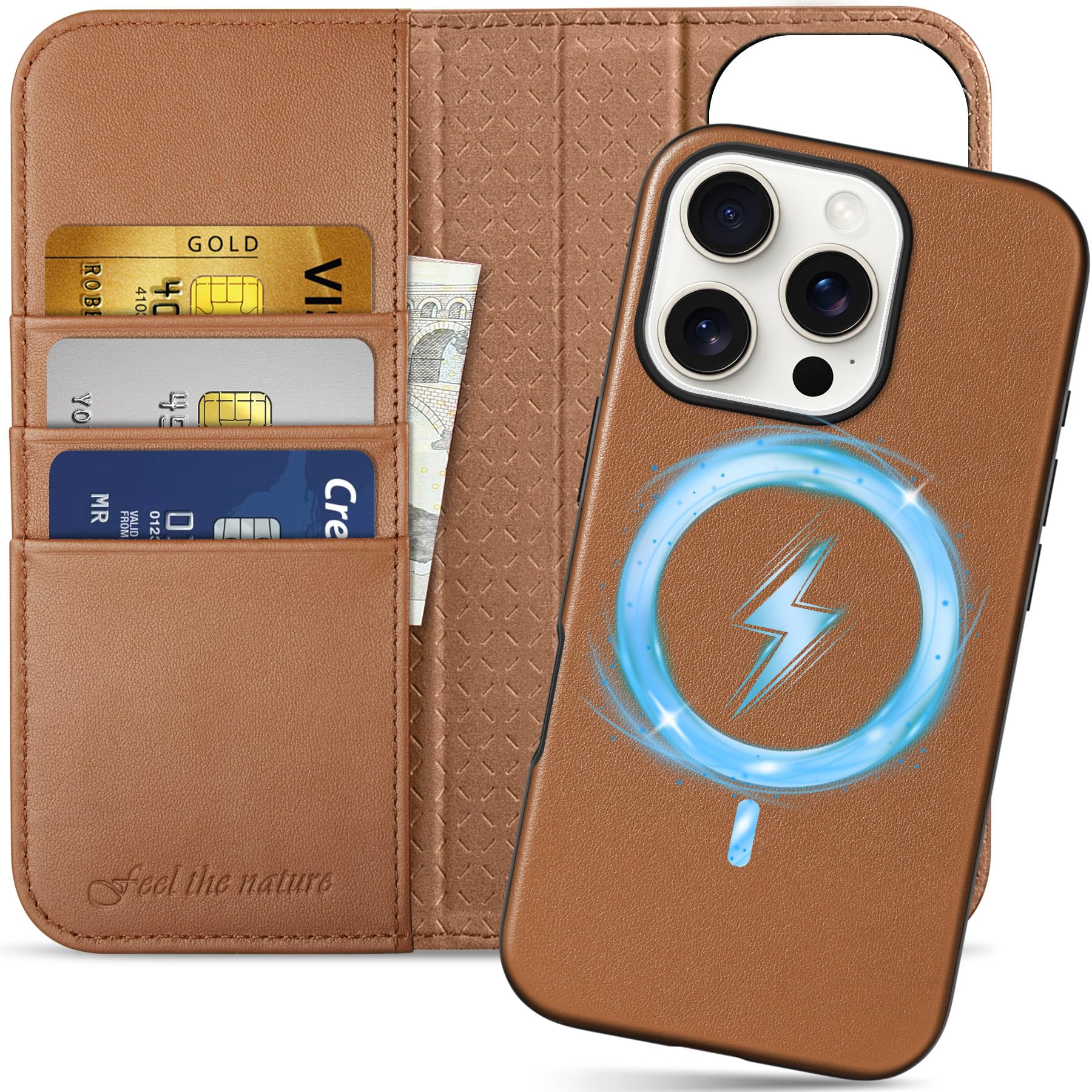 Amazon.com: SHIELDON Wallet Case for iPhone 16 Pro, Genuine Leather ...