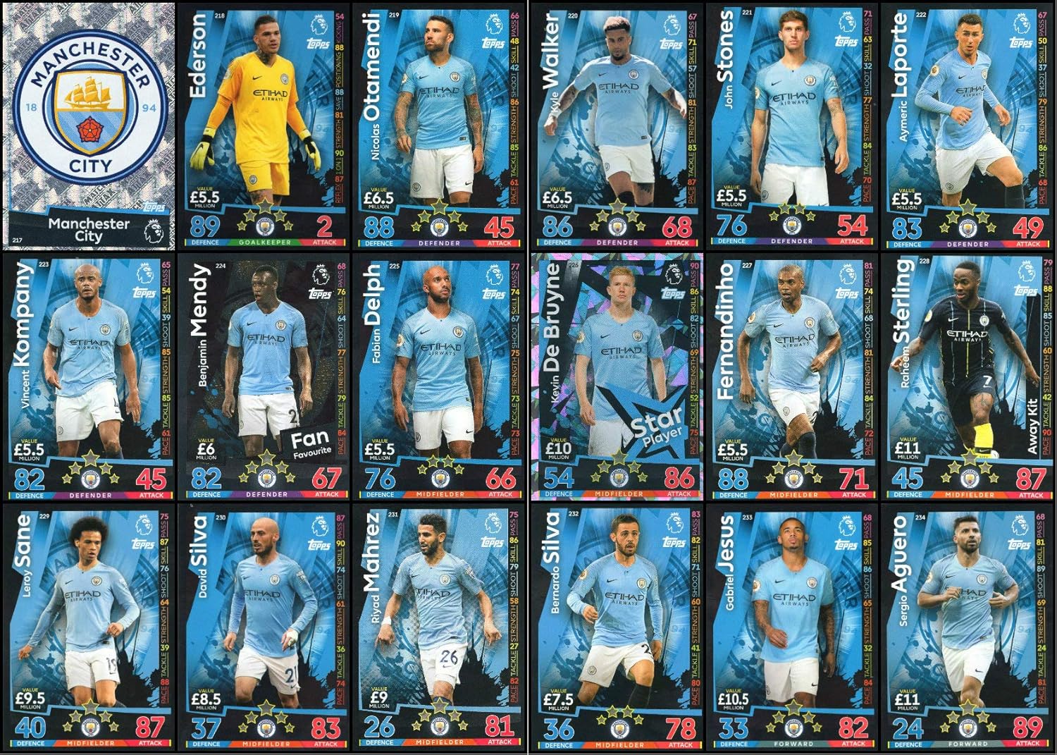 MATCH ATTAX 2018/19 18/19 MANCHESTER CITY FULL 18 CARD TEAM SET - MAN ...