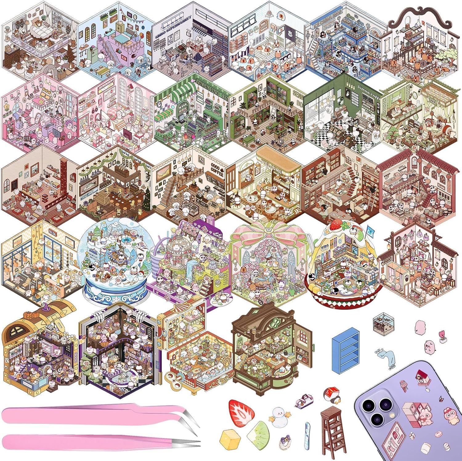 Amazon.com: DIY 3D House Stickers Scene, 28 Set Fun DIY Sticker Therapy ...