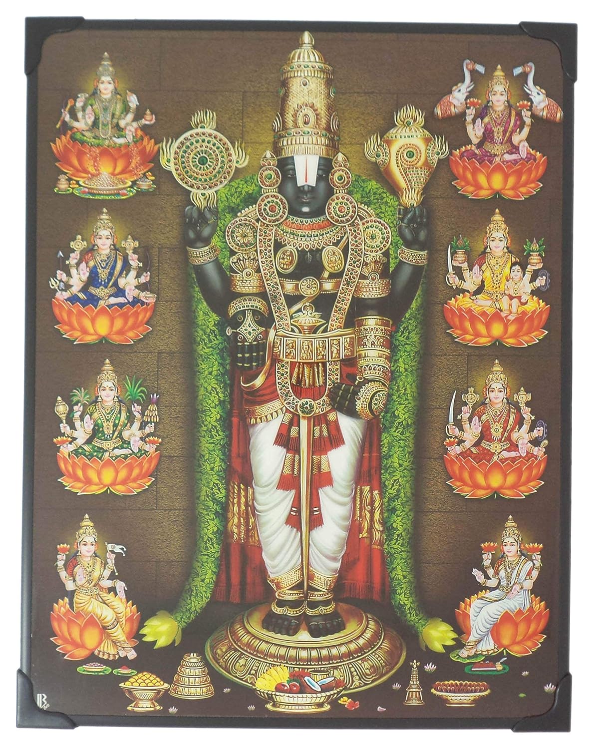 Lord Balaji and Ashta Lakshmi ( Green Garland ) Photo Frame ( 29 cm x ...