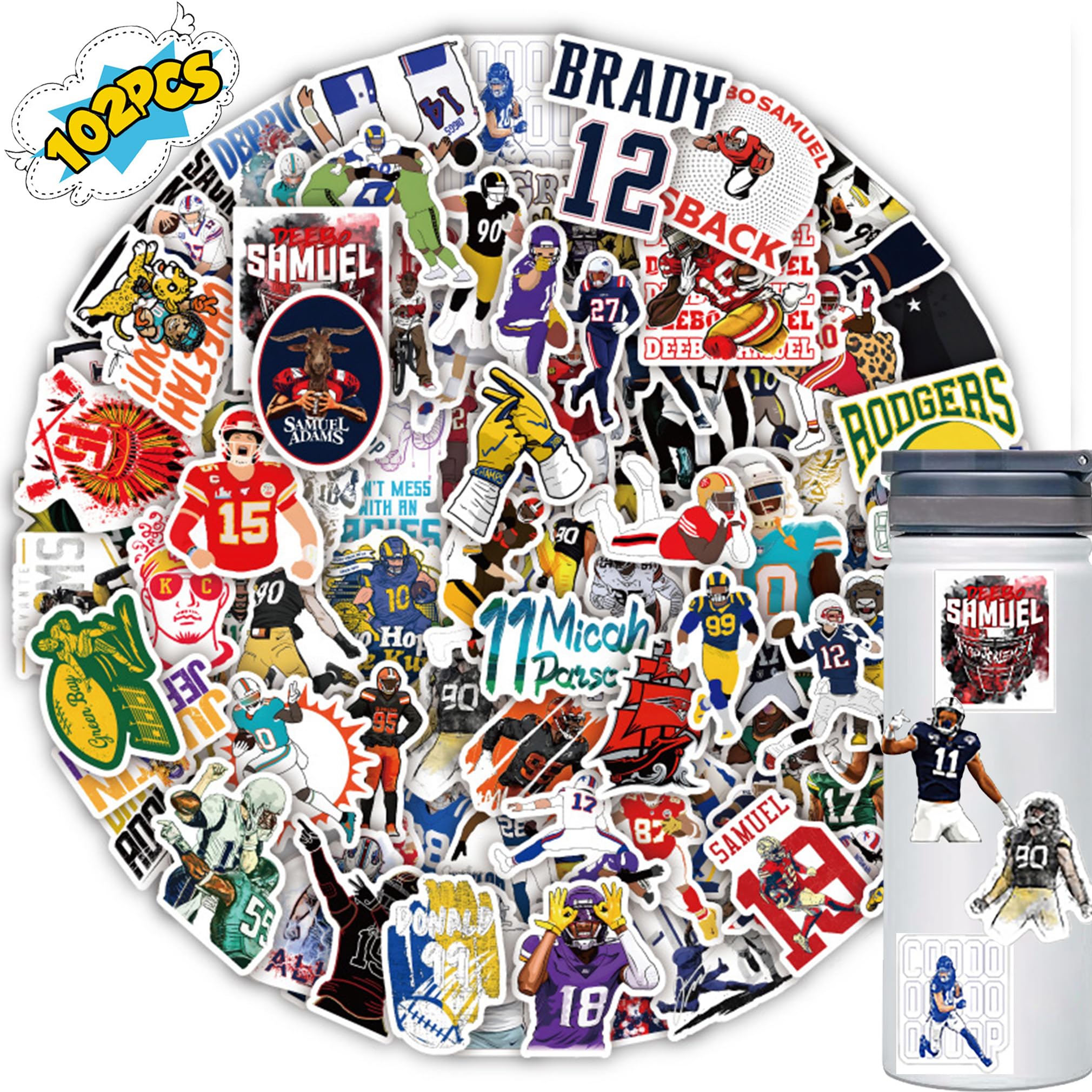 Amazon.com: Puaishiye American Football Stickers for Water Bottles, 102 ...