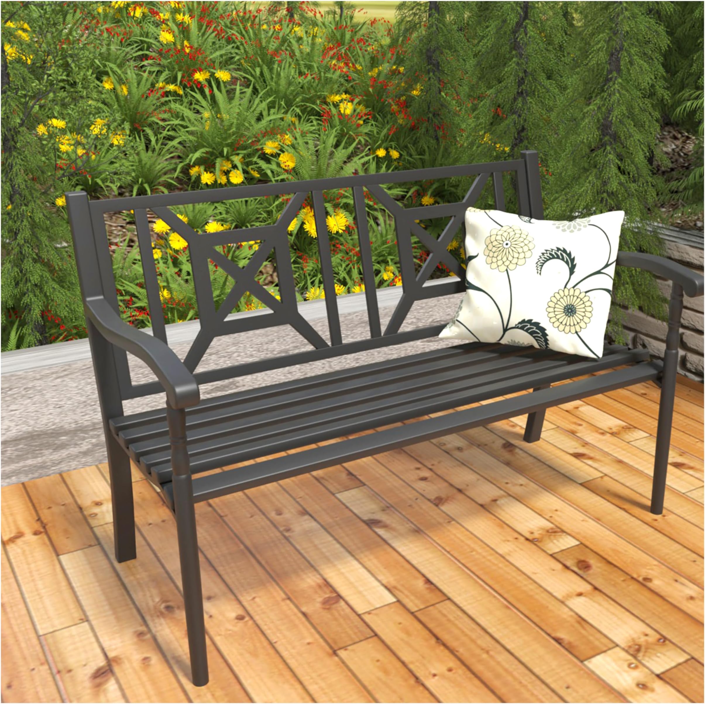 Amazon.com: Sunnydaze 2-Person Outdoor Garden Bench - Geometric Lattice ...