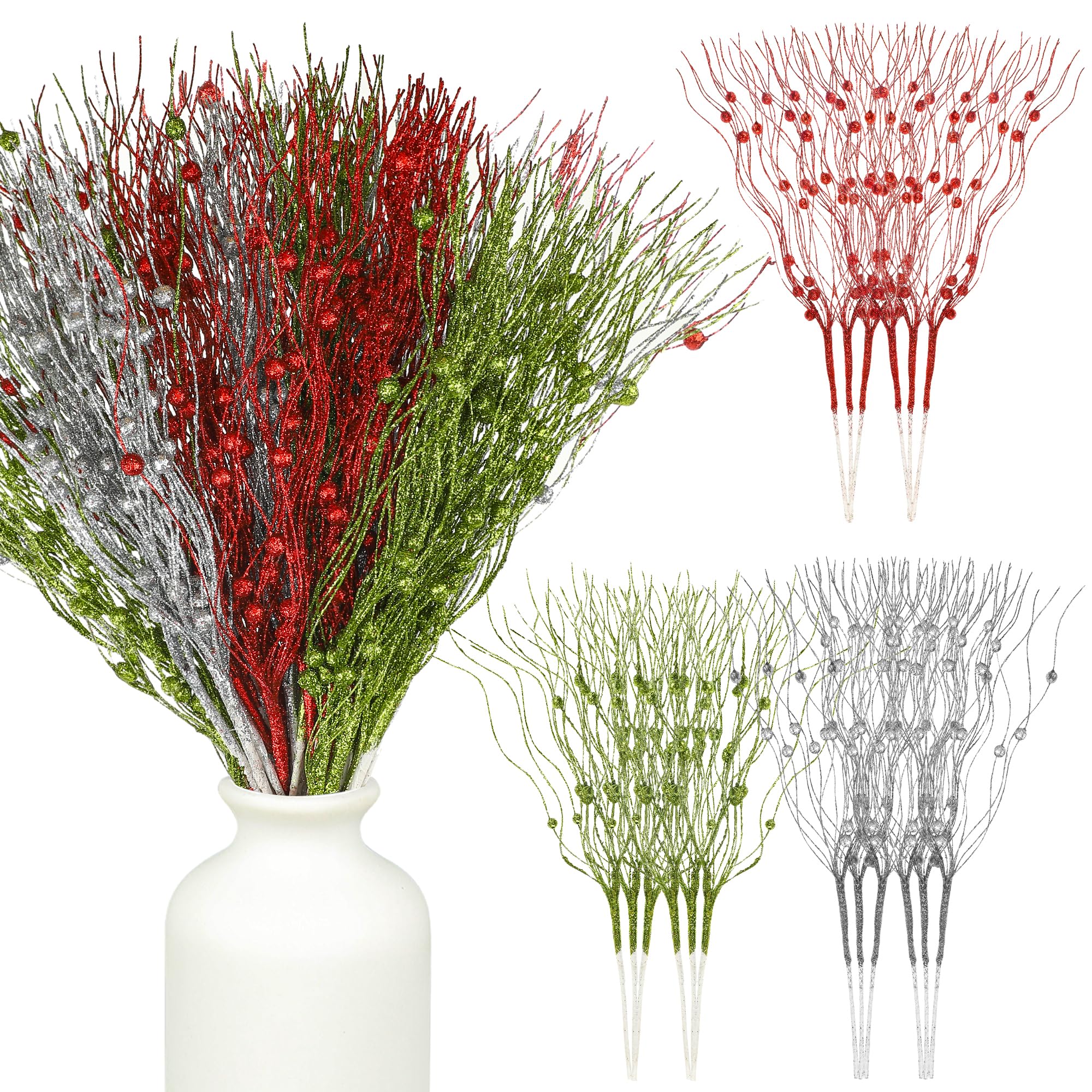 Amazon.com: 45 Pcs Christmas Glitter Berry Stems 16.9 Inch Artificial ...