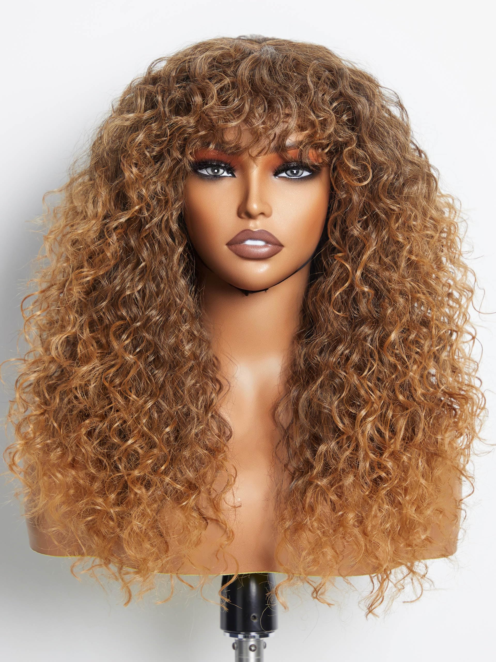 Amazon.com : GORGIUS Shaggy Haircuts Ombre Curly Wig with Bangs Honey ...