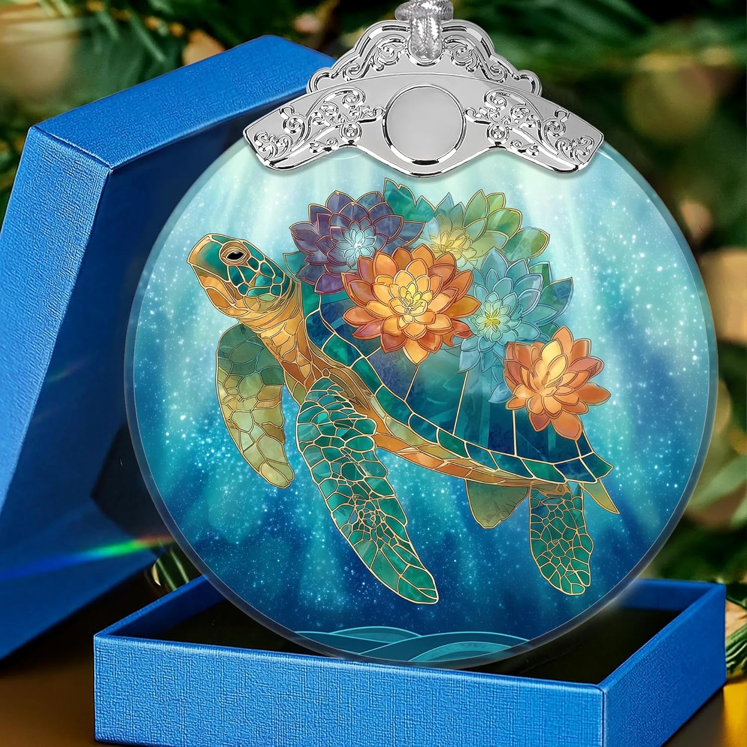Amazon.com: Sea Turtle Glass Ornament Hanging Decor for Christmas Tree ...