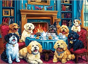 Amazon.com: PuzzOne 1000 Pieces Puzzles for Adults, Cozy Library Dogs ...