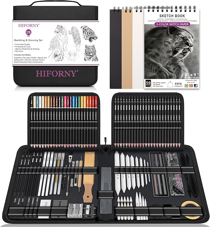 HIFORNY 126 PCS Drawing Kit Sketching Pencil Set,Sketch Pencils Art ...