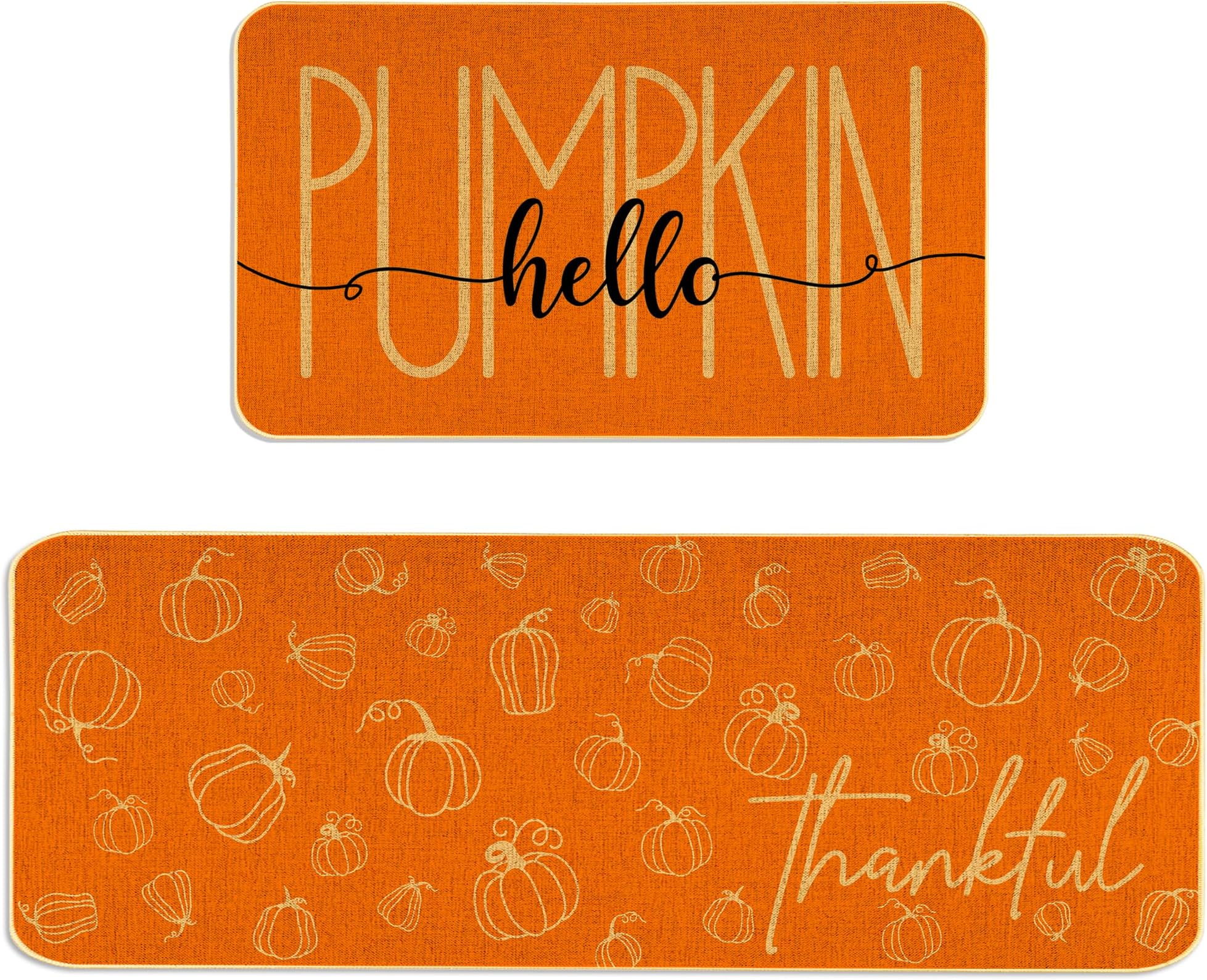 Amazon.com: Artoid Mode Orange Hello Pumpkin Fall Kitchen Mats Set of 2 ...