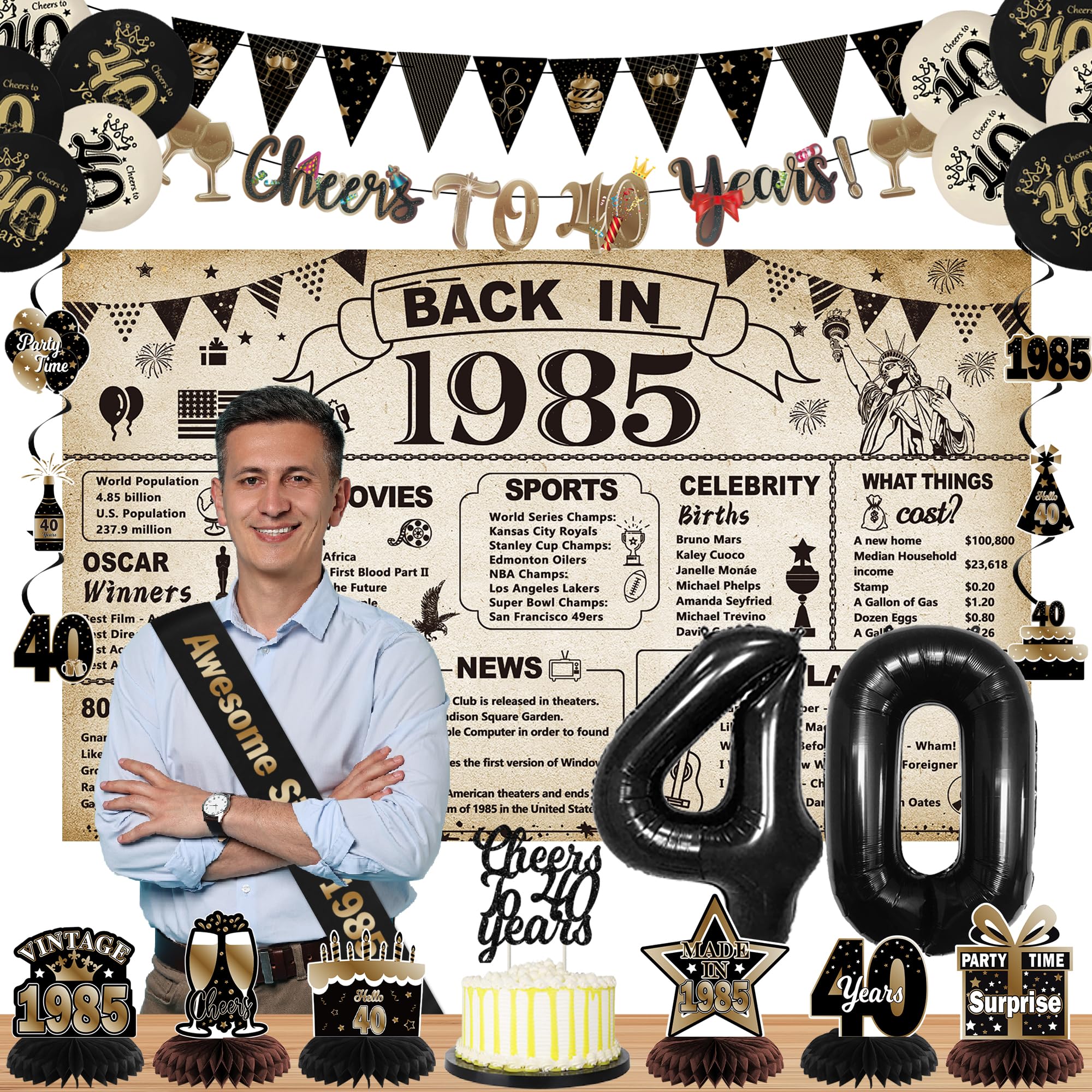 Amazon.com: DARUNAXY 40th Birthday Party Decorations for Men Women ...