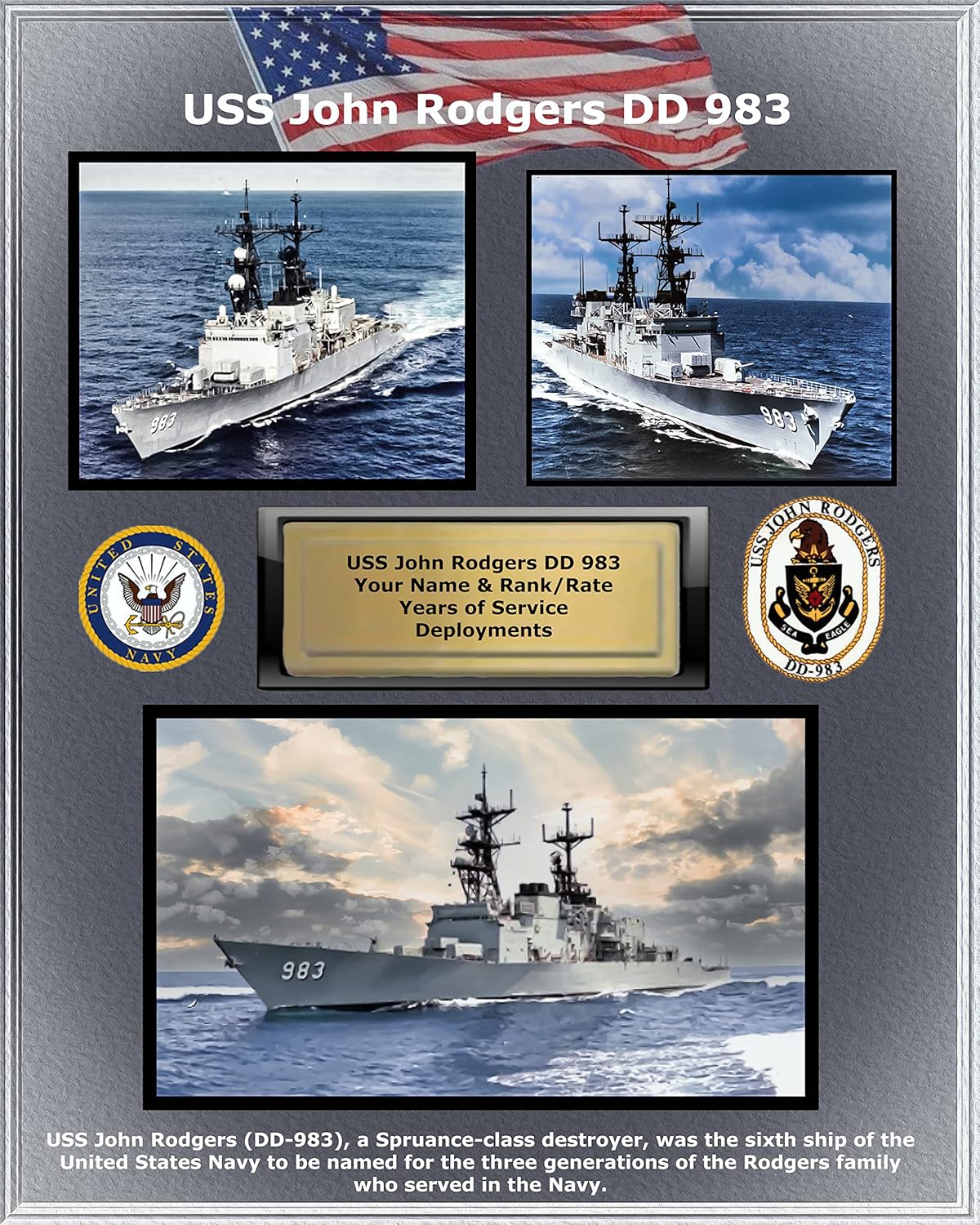 Amazon.com: USS John Rodgers DD 983, Custom Personalized Photo, US Navy ...