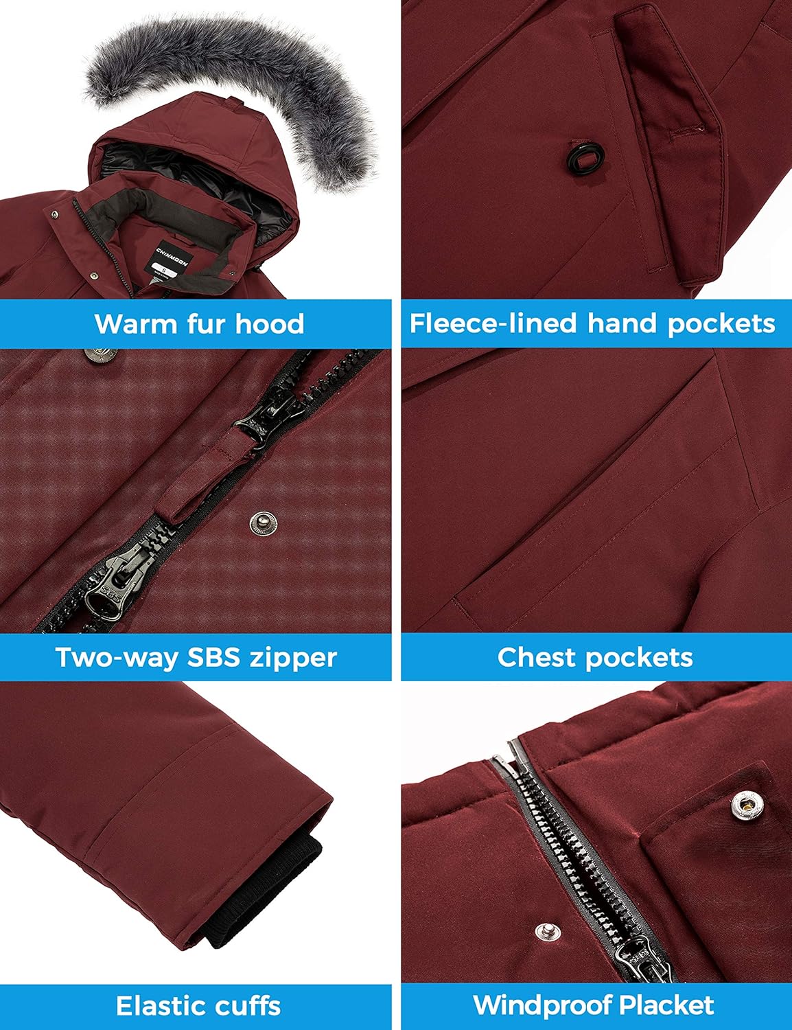 CHIN·MOON Women's Winter Coat Windbreaker Down Puffer Jacket Warm Parka ...