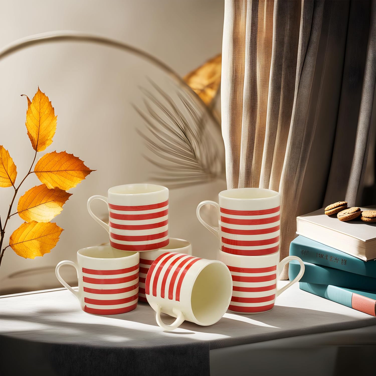 Buy Pottery Hub Handprinted Ceramic Tea Cup Set - Set of 6 | 120ml Cups ...