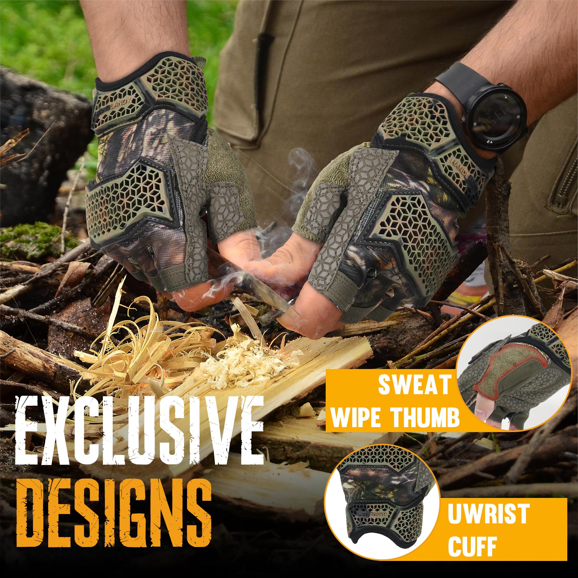 Snapklik.com : HANDLANDY Fingerless Work Gloves For Men, Padded Impact ...
