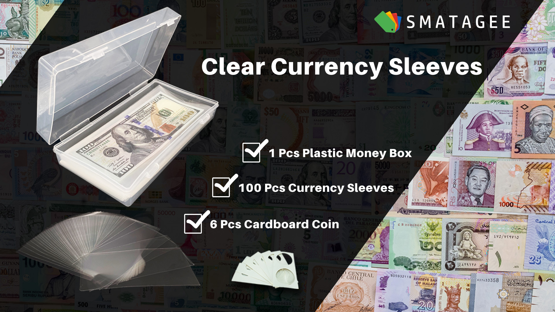 Watch 100 Pcs Clear Plastic Paper Money Sleeves Holder on Amazon Live