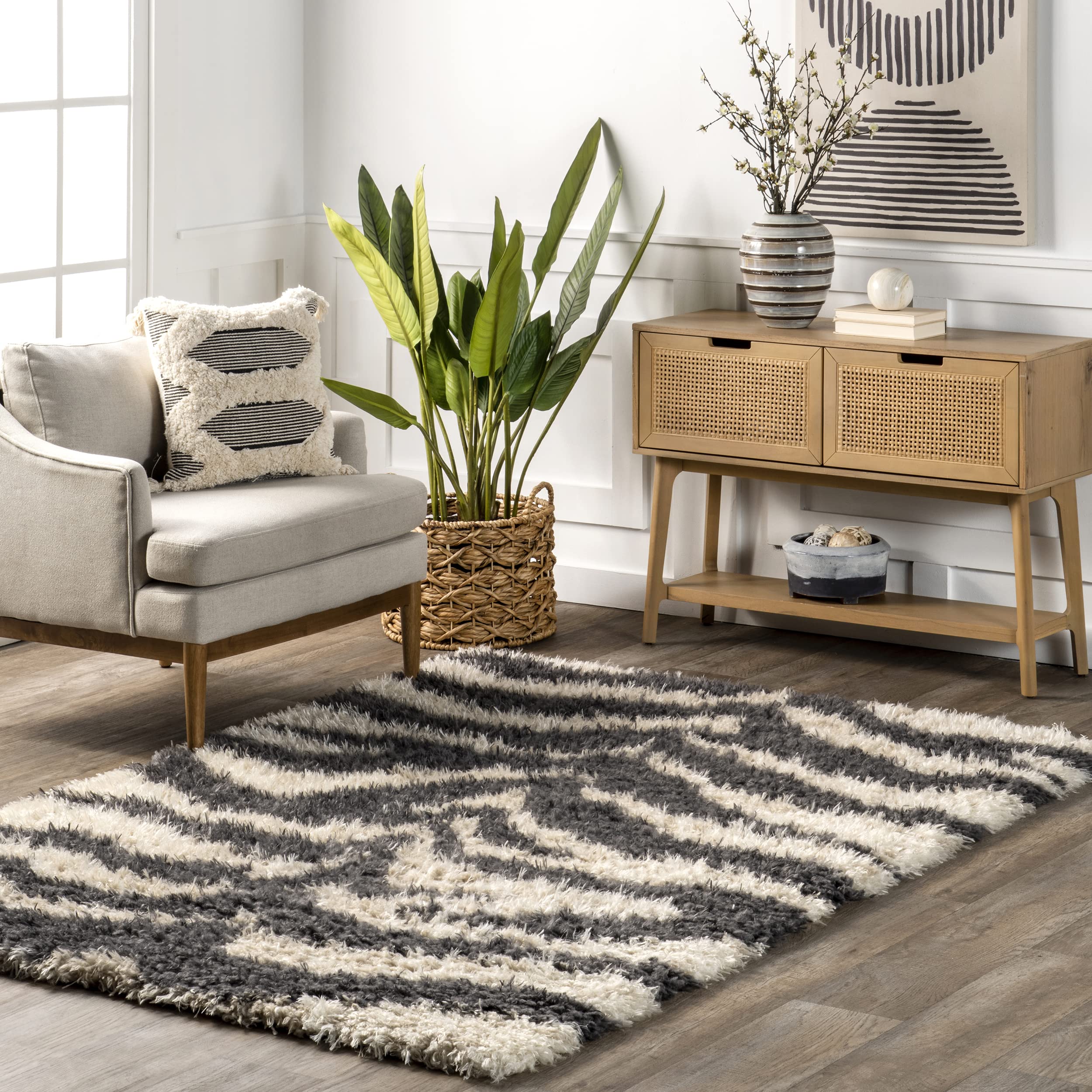 nuLOOM Jolicia Zebra Transitional Shag Area Rug, 5x8, Ivory