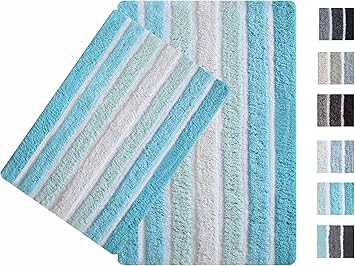 Amazon.com: 2-Piece Cotton Alpine Stripe Bath Rug Set - 100% Cotton ...