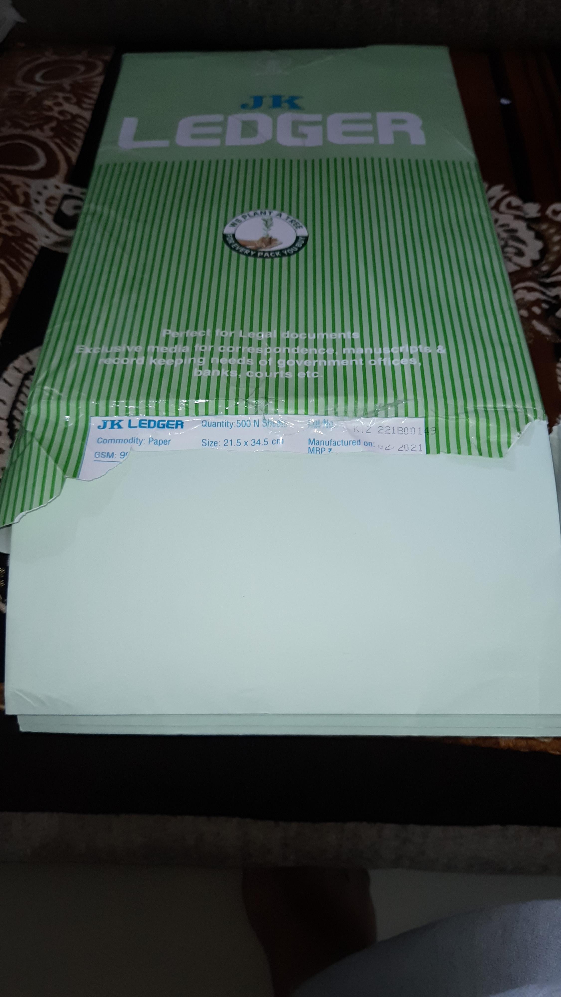 Green Way Jk Green Ledger Paper 500 Sheets, 90 Gsm, 1 Ream, 215 x 345 ...