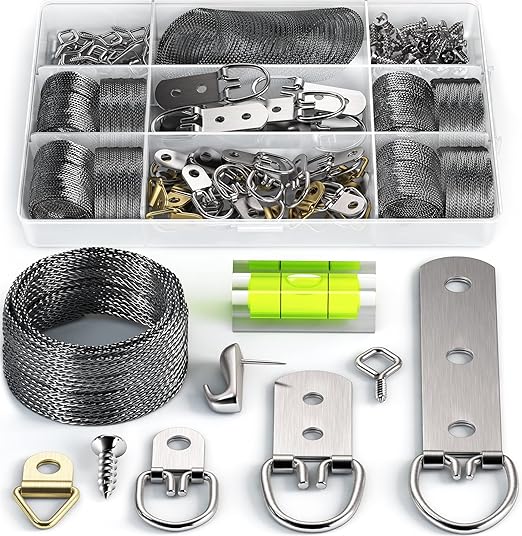 Picture Wire Hanging Kit 100+ Pieces - D-Ring, Screws, Hanging Hooks ...