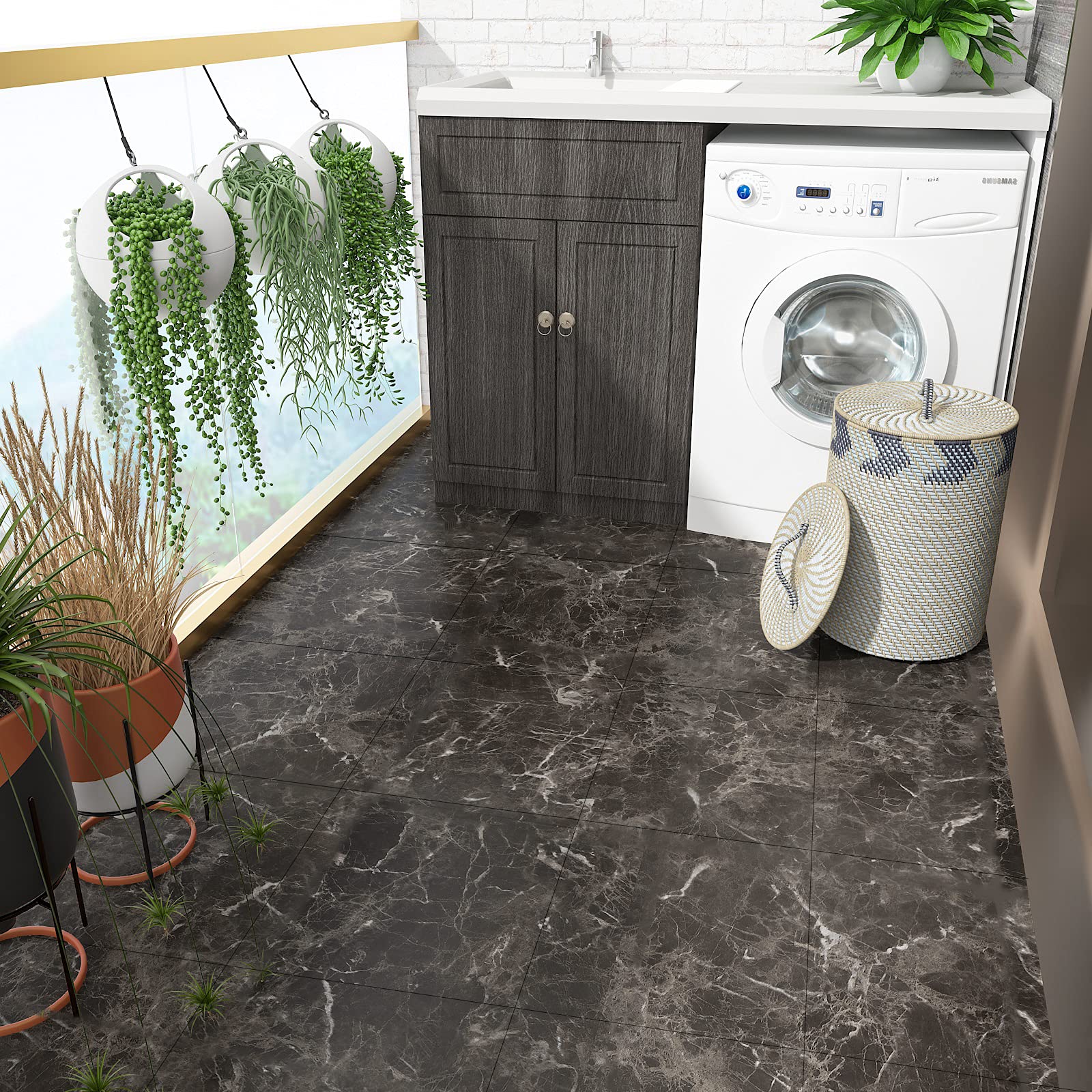 Snapklik.com : CHICHOME 32-Pack Peel & Stick 12x12 Light Black Marble ...