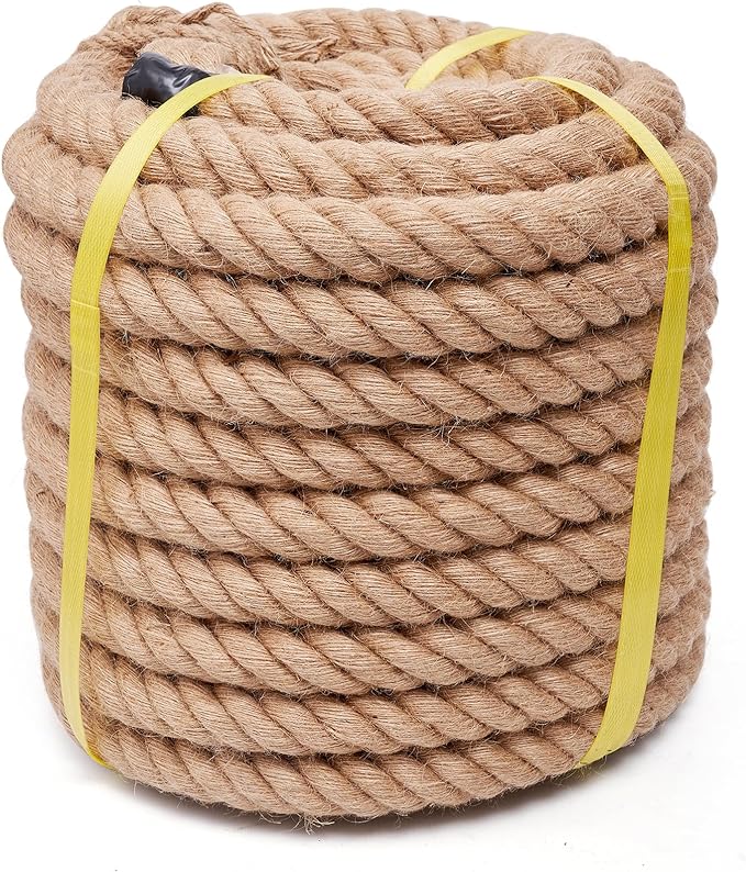 Jute Rope Heavy Duty 2 Inch 50 Feet, Natural Hemp Rope, Twisted Hemp ...
