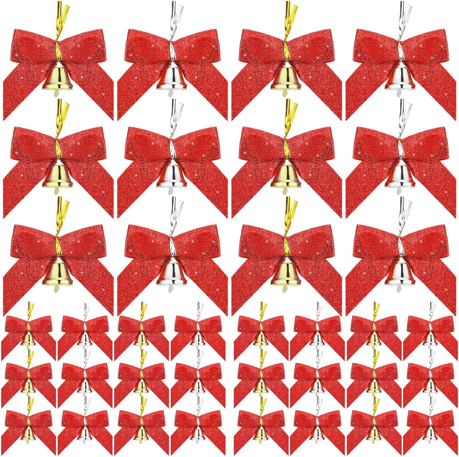 Amazon.com: 16 Pack Christmas Bow with Bells Xmas Mini Bowknot Craft ...