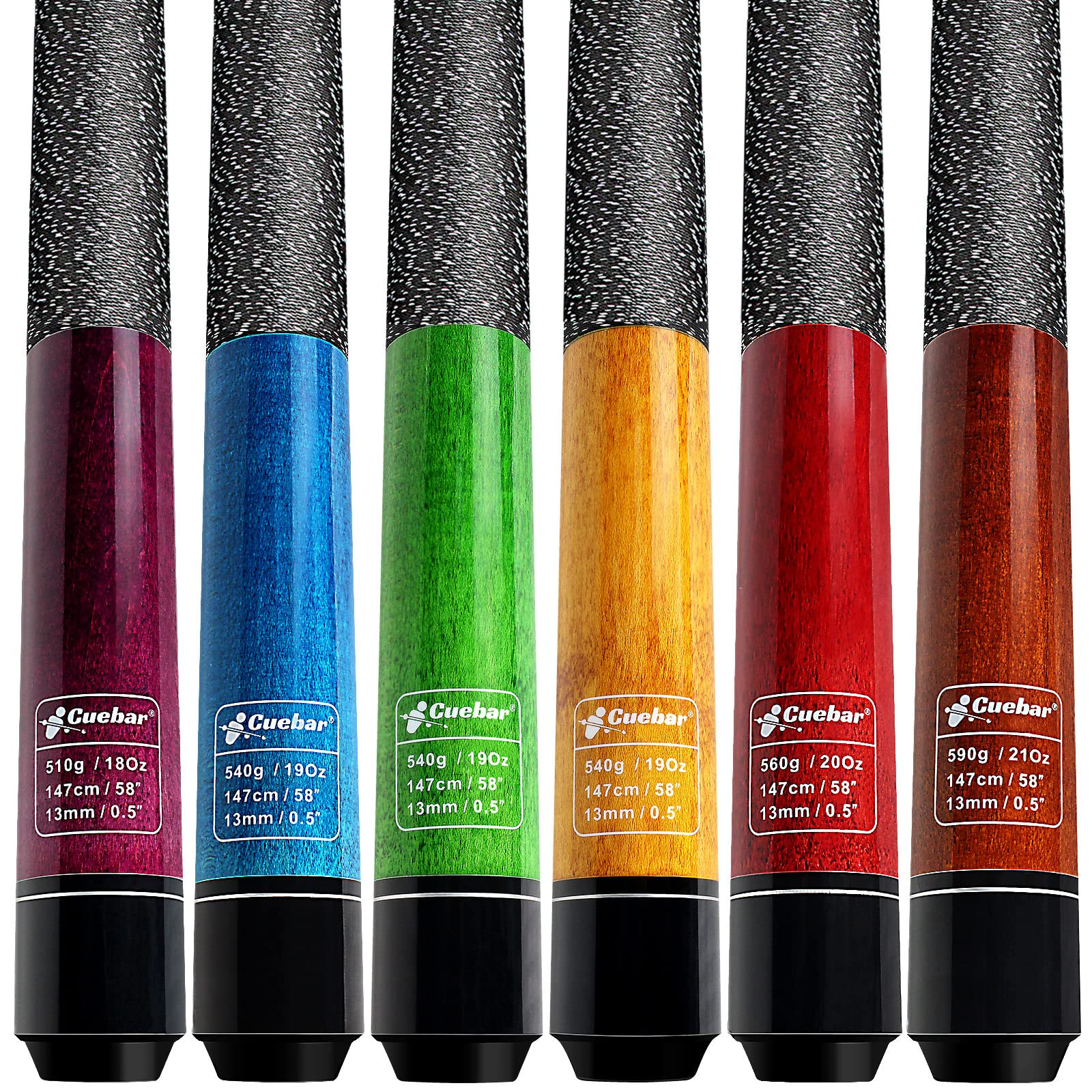 58" 2-Piece Pool Cue Sticks Set of 6, 13mm Tip Billiard Cue Sticks 18 ...