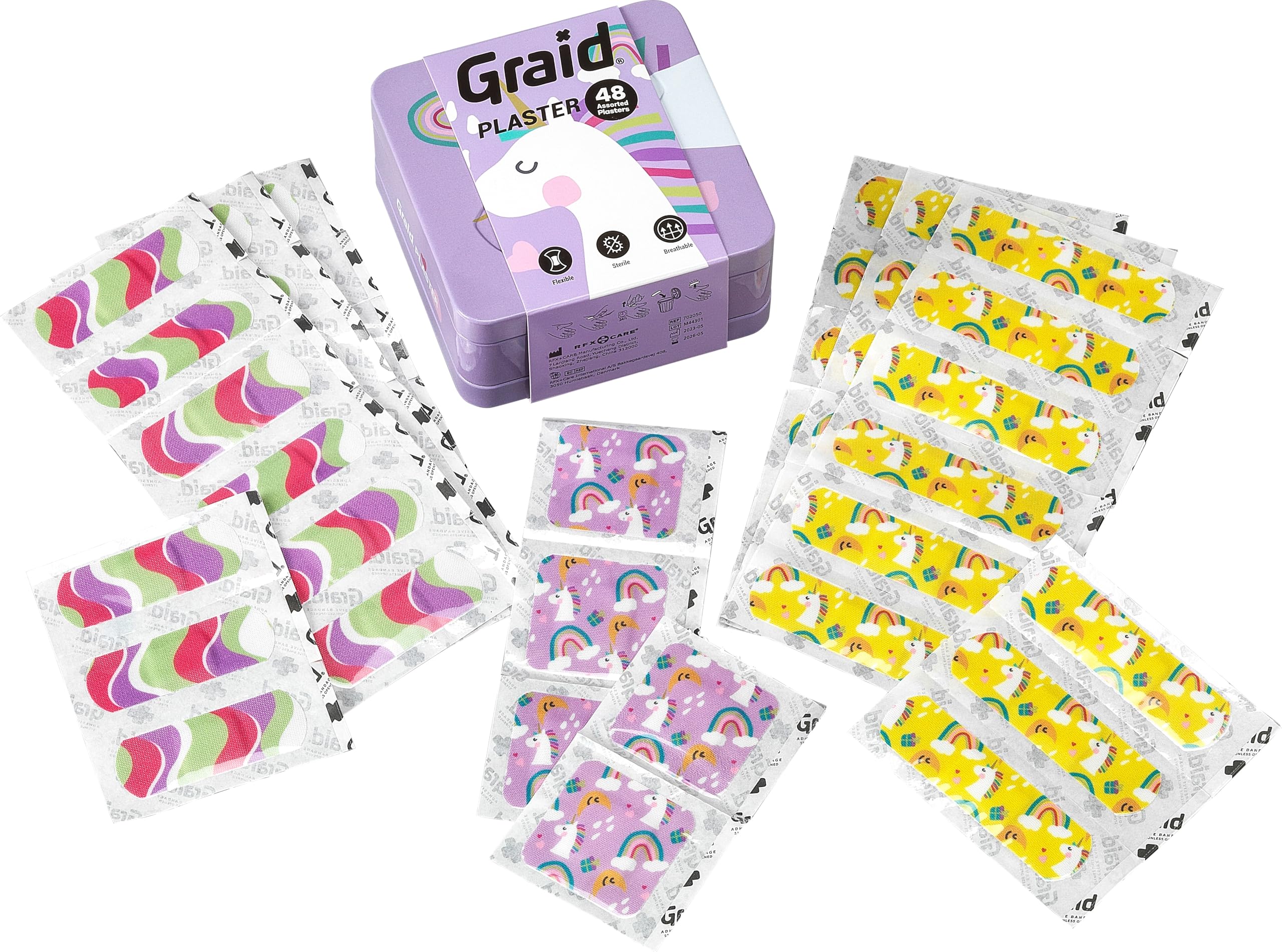 Graid Unicorn Print Plaster Tin, Assorted Sterile Children's Plasters ...