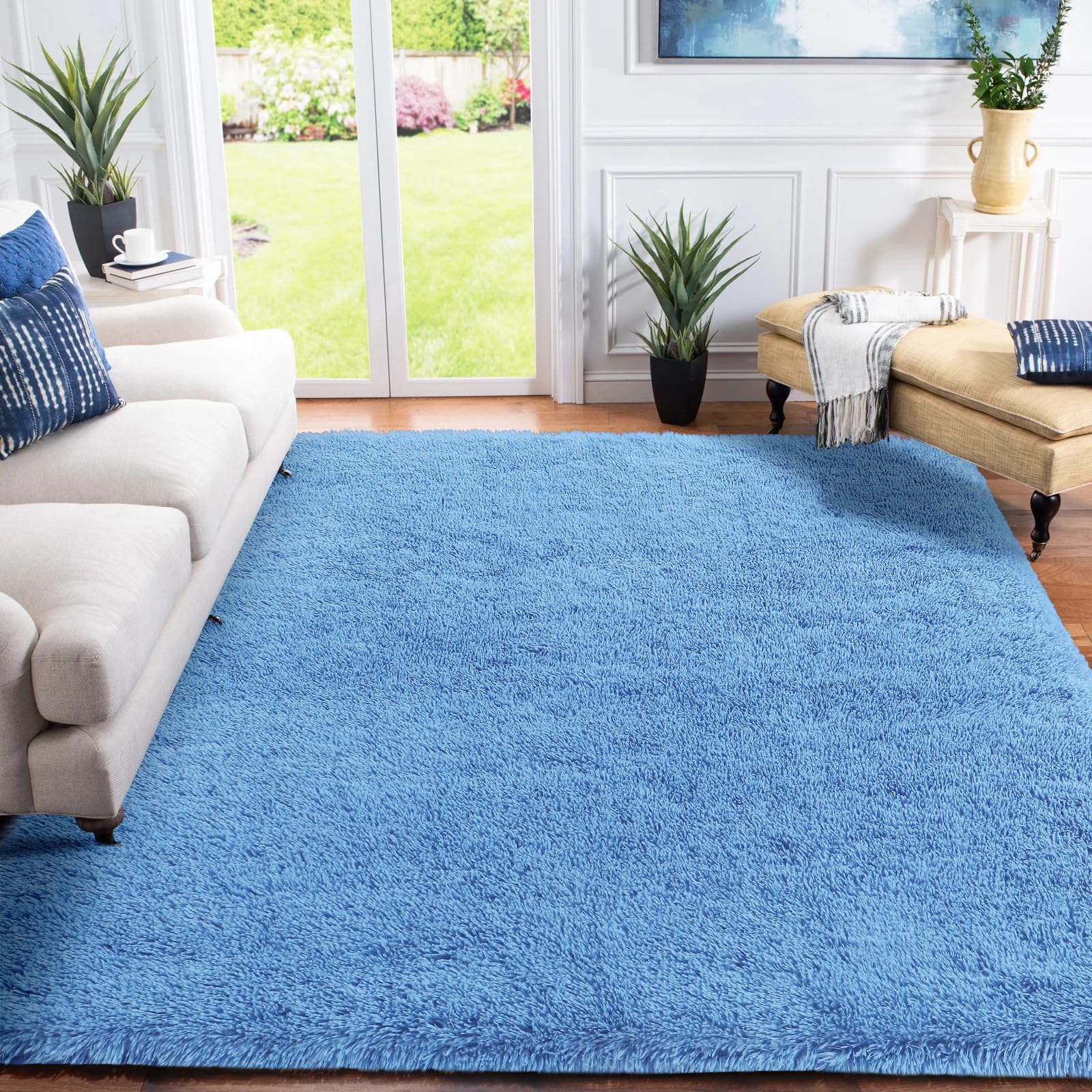Amazon.com: XSIVOD Sky Blue Shaggy Rugs for Bedroom Living Room Carpet ...
